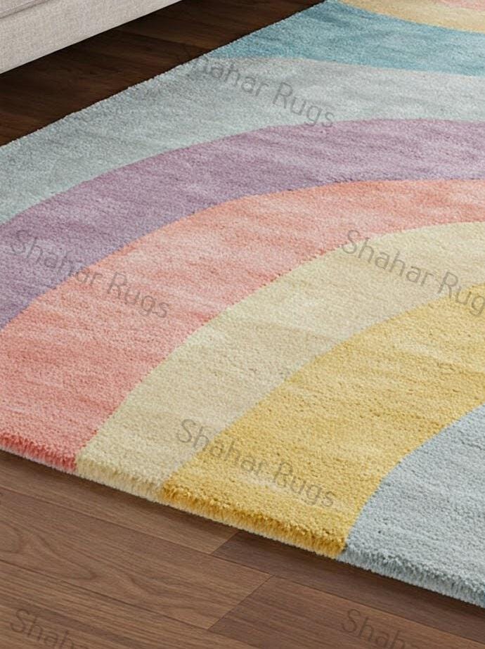 Wavy Pastel Area Rug, Modern Home Decor & Personalized Gift, Bedroom ...
