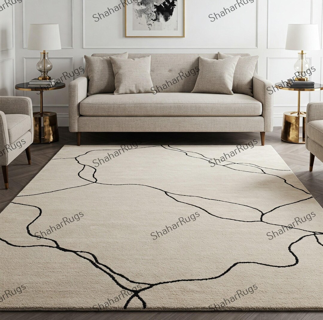 Minimalist Abstract Line Rug | Modern Neutral Handmade Area Rug for ...