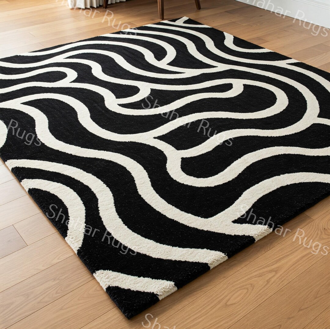 Buy Modern Abstract Rug, Black and White Color Rug, 8x10, 3x5,4x6,5x7 ...