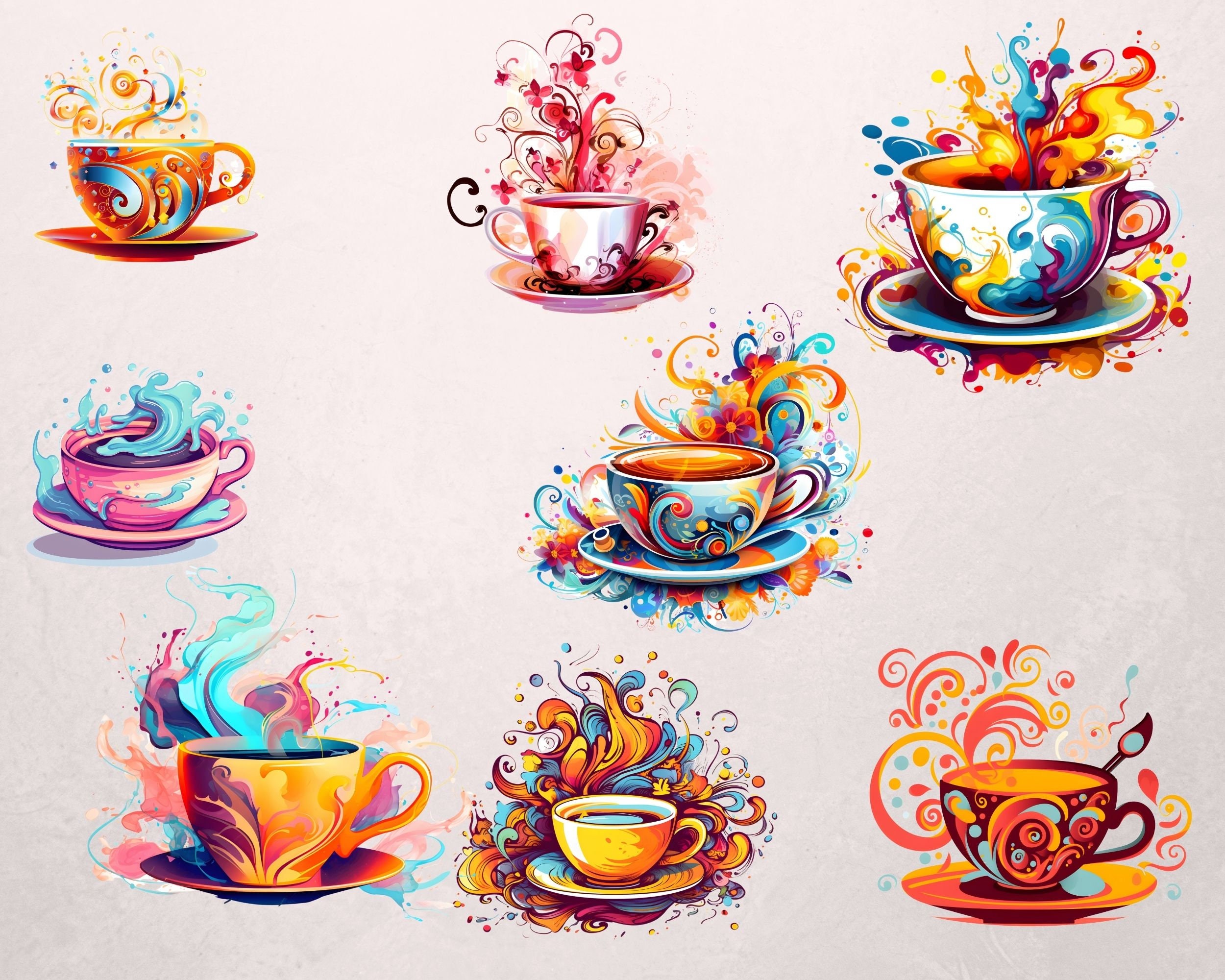 Colorful Rainbow Tea Cup With Whimsical Design & Vibrant Saucer Art ...