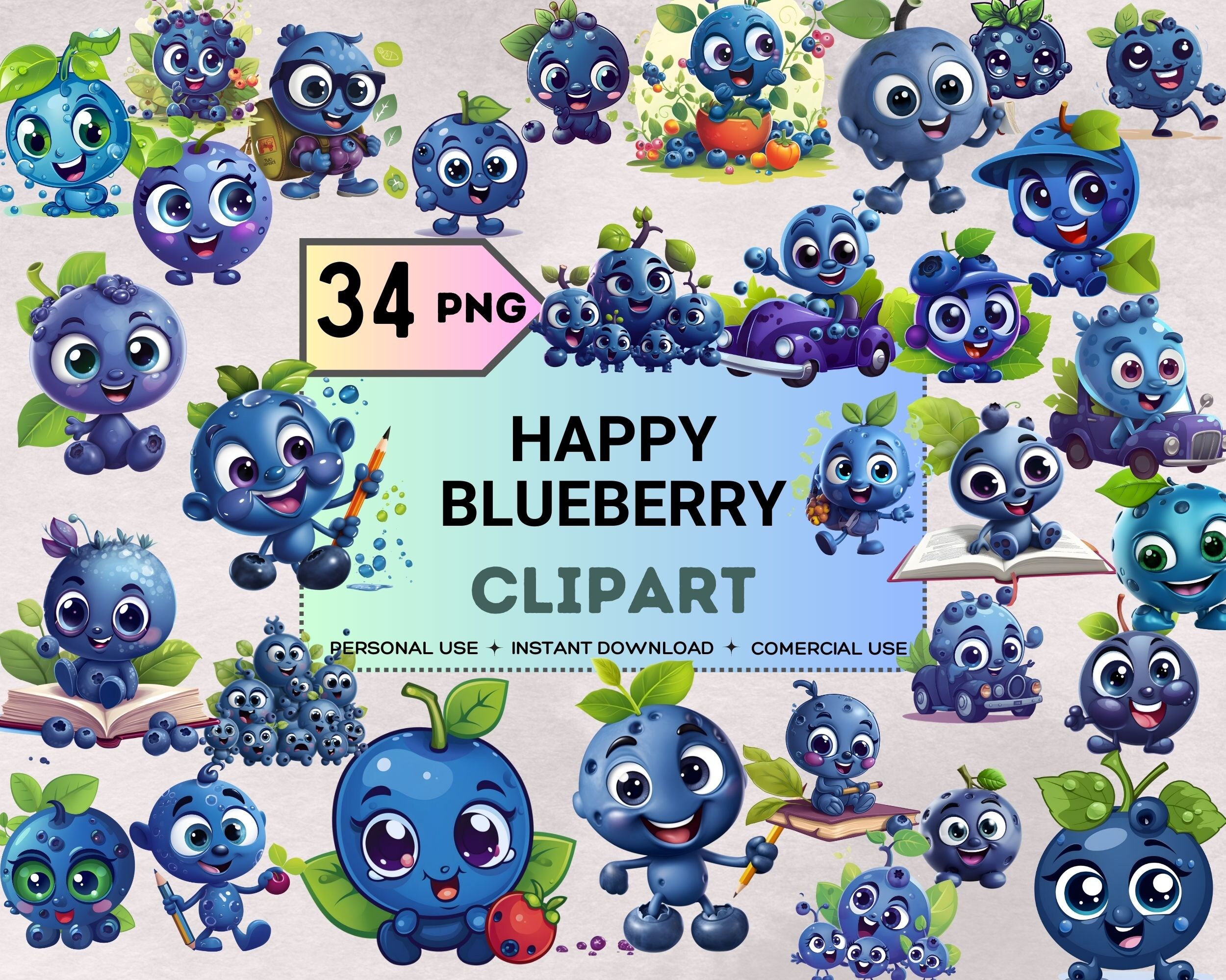 Cute Cartoon Blueberries