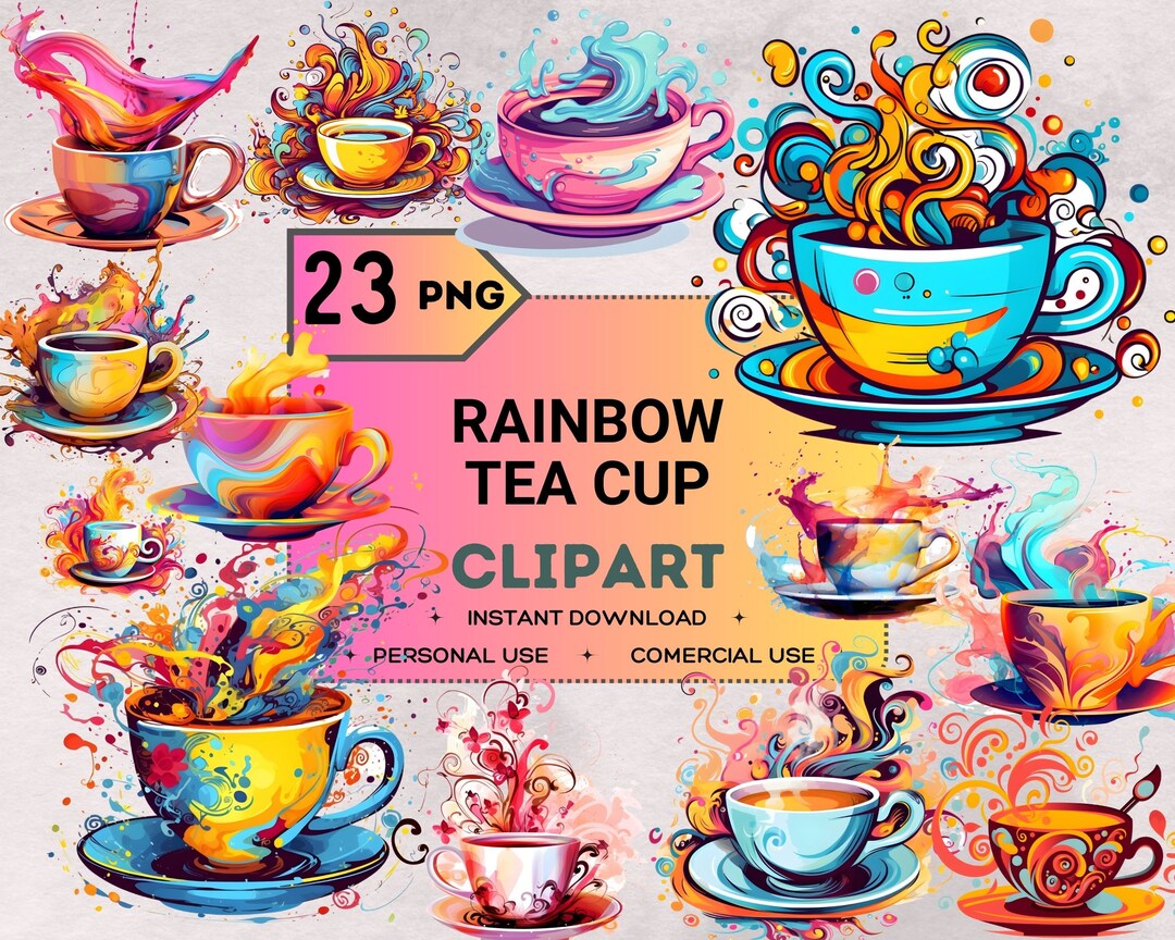 Colorful Rainbow Tea Cup With Whimsical Design & Vibrant Saucer Art ...