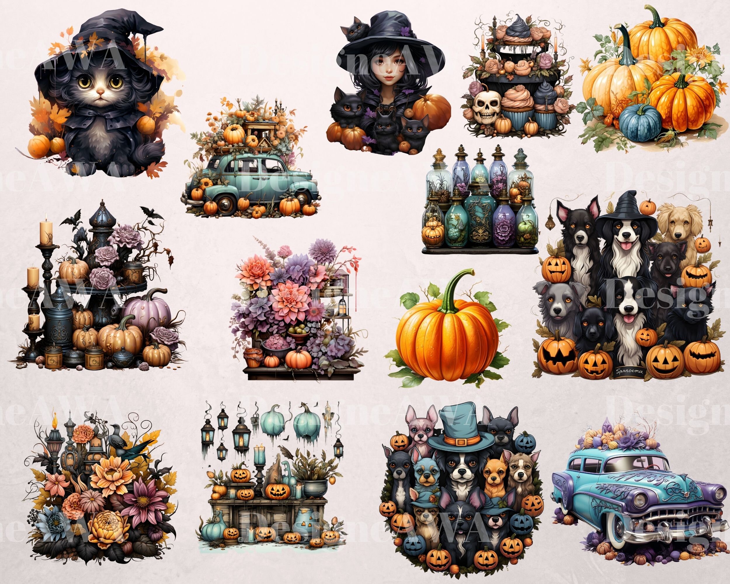 Halloween Clipart Bundle PNG: Halloween Clipart PNG, Spooky Design ...
