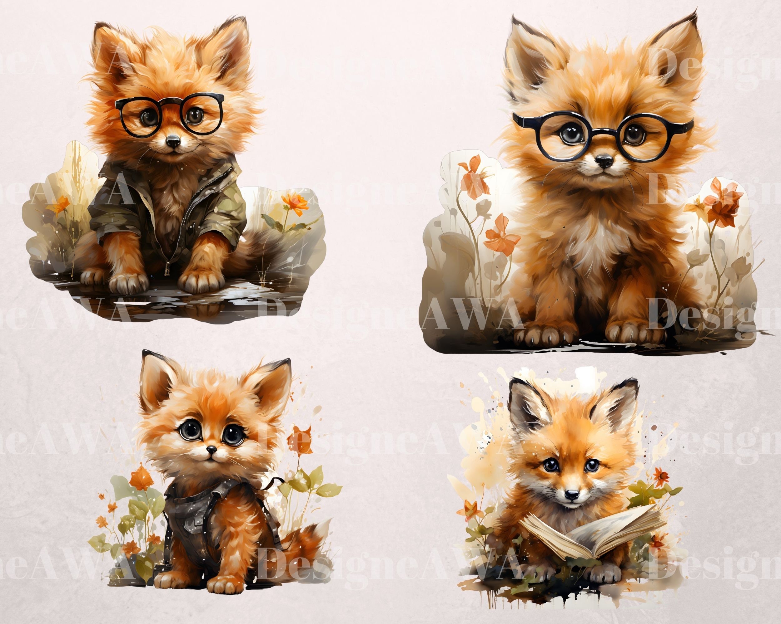 Cute Fox Clipart Fluffy Russet Fox Curious Baby Kit Innocent - Etsy