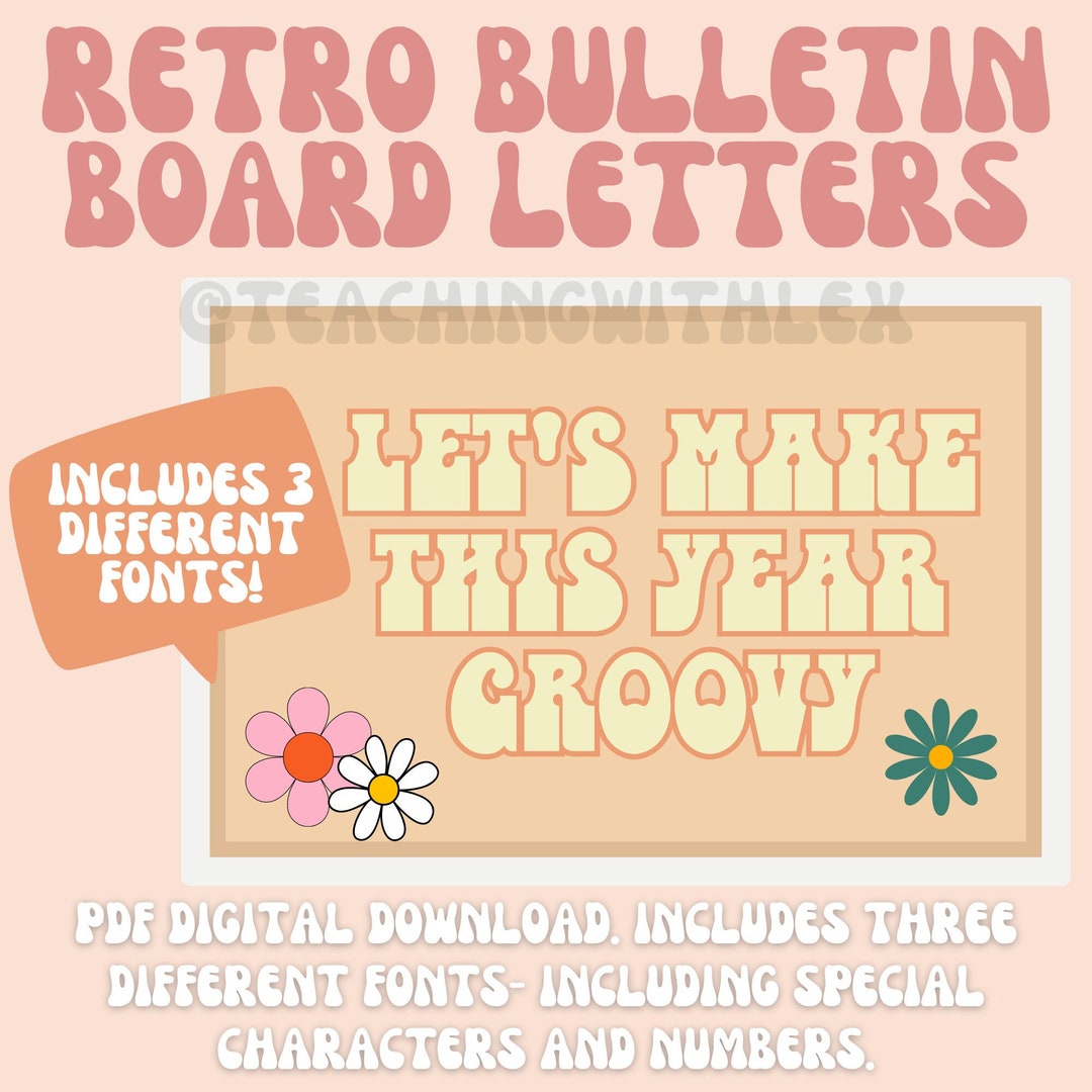 Retro Boho DIGITAL Bulletin Board Letters | Classroom Letters | Retro ...