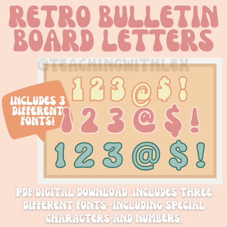 Retro Boho DIGITAL Bulletin Board Letters | Classroom Letters | Retro ...