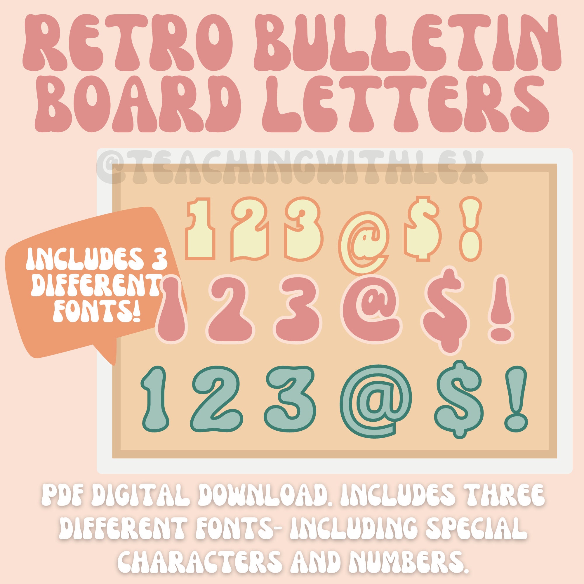 Retro Boho DIGITAL Bulletin Board Letters | Classroom Letters | Retro ...