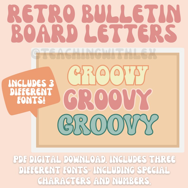 Retro Boho DIGITAL Bulletin Board Letters | Classroom Letters | Retro ...