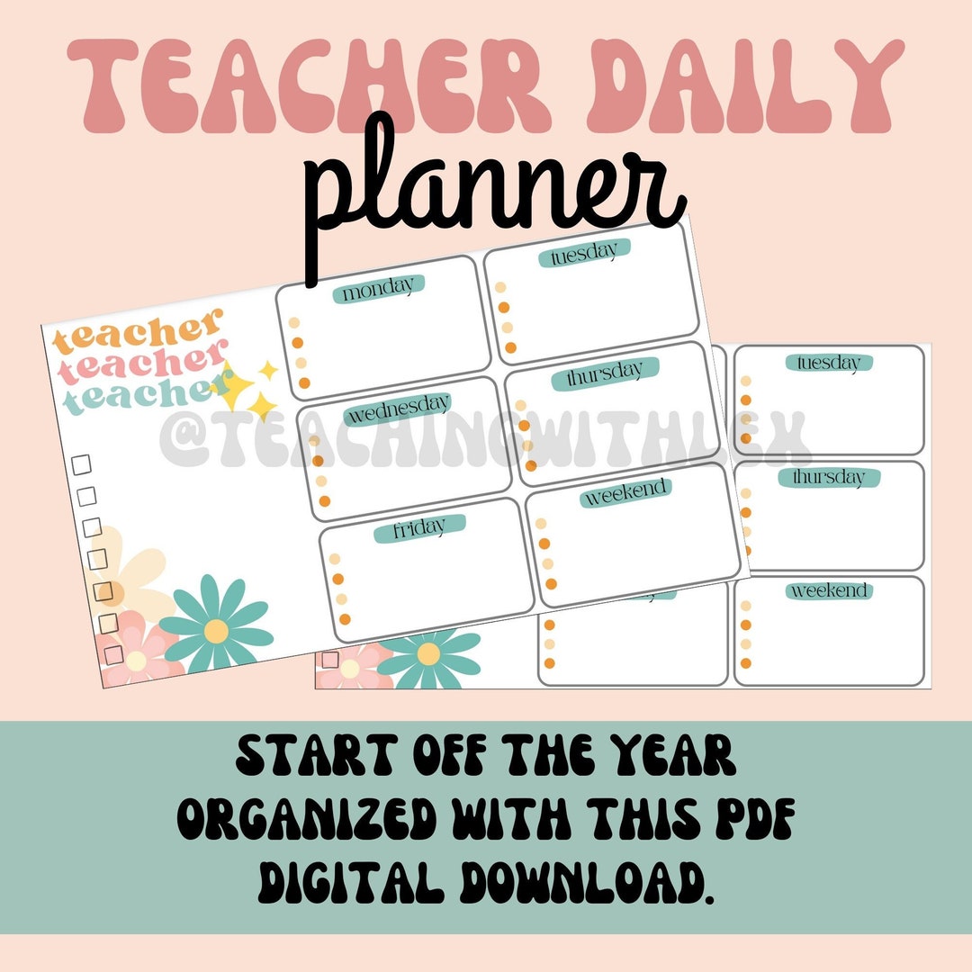 Retro Teacher Daily Planner | Teacher Daily Organizer | Boho, Retro ...