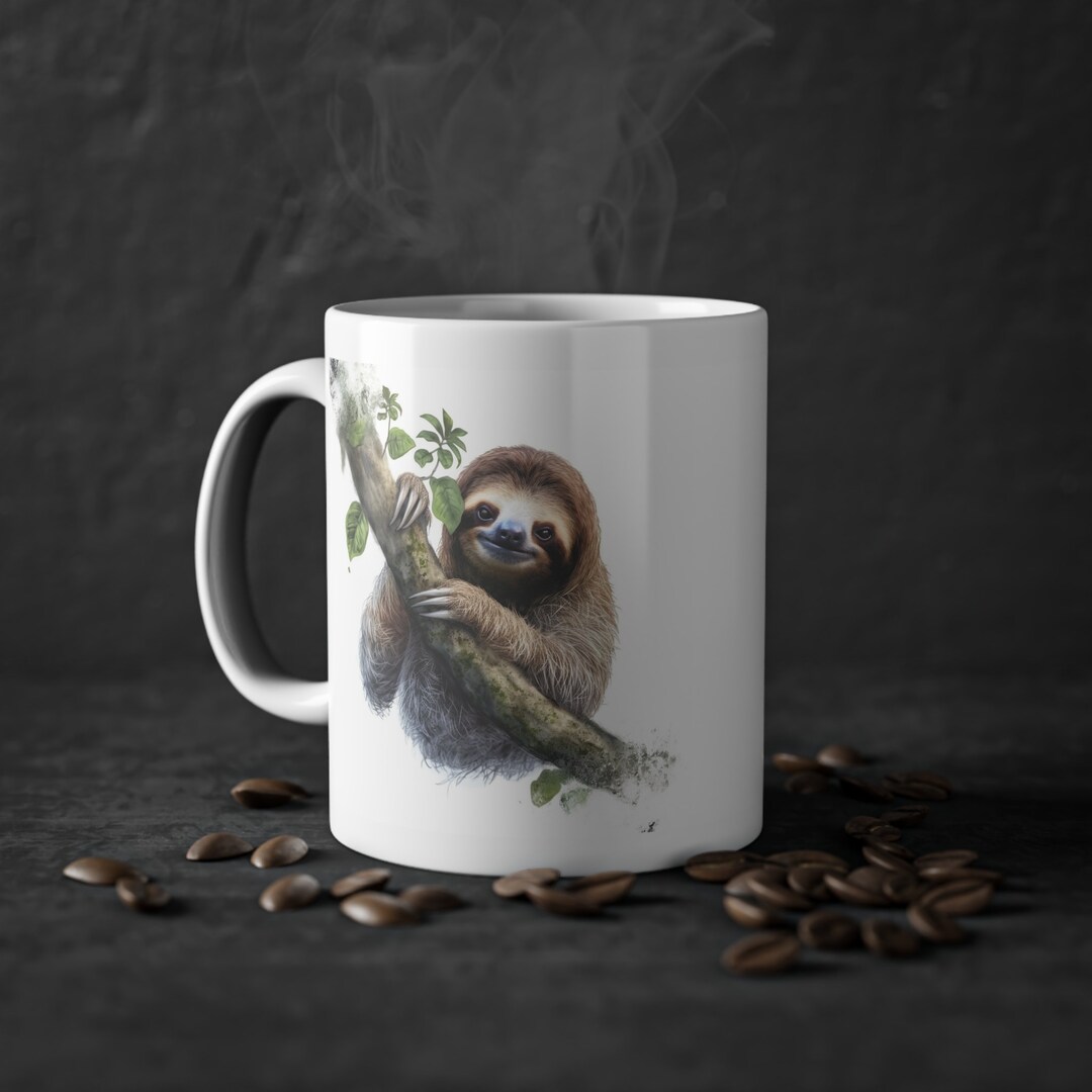 White Ceramic Mug 0.33L Sloth - Etsy