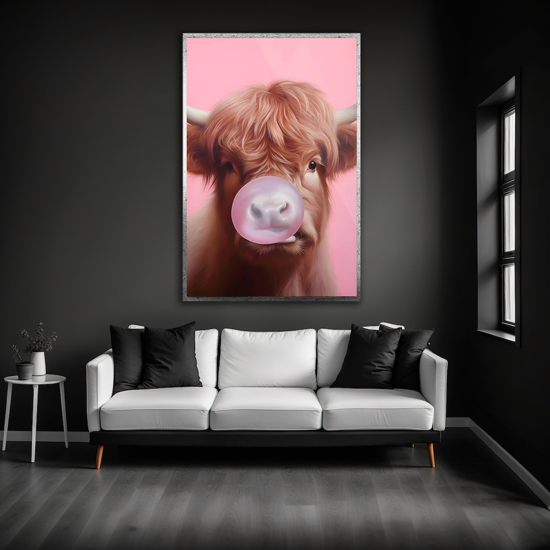 Vaca com chiclete, filhote fofo de vaca das Terras Altas, arte de ...