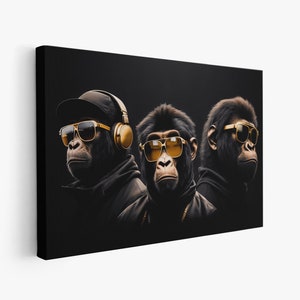 Three Monkey Canvas Wall Art Decor, Gorilla Canvas Painting, Printable ...