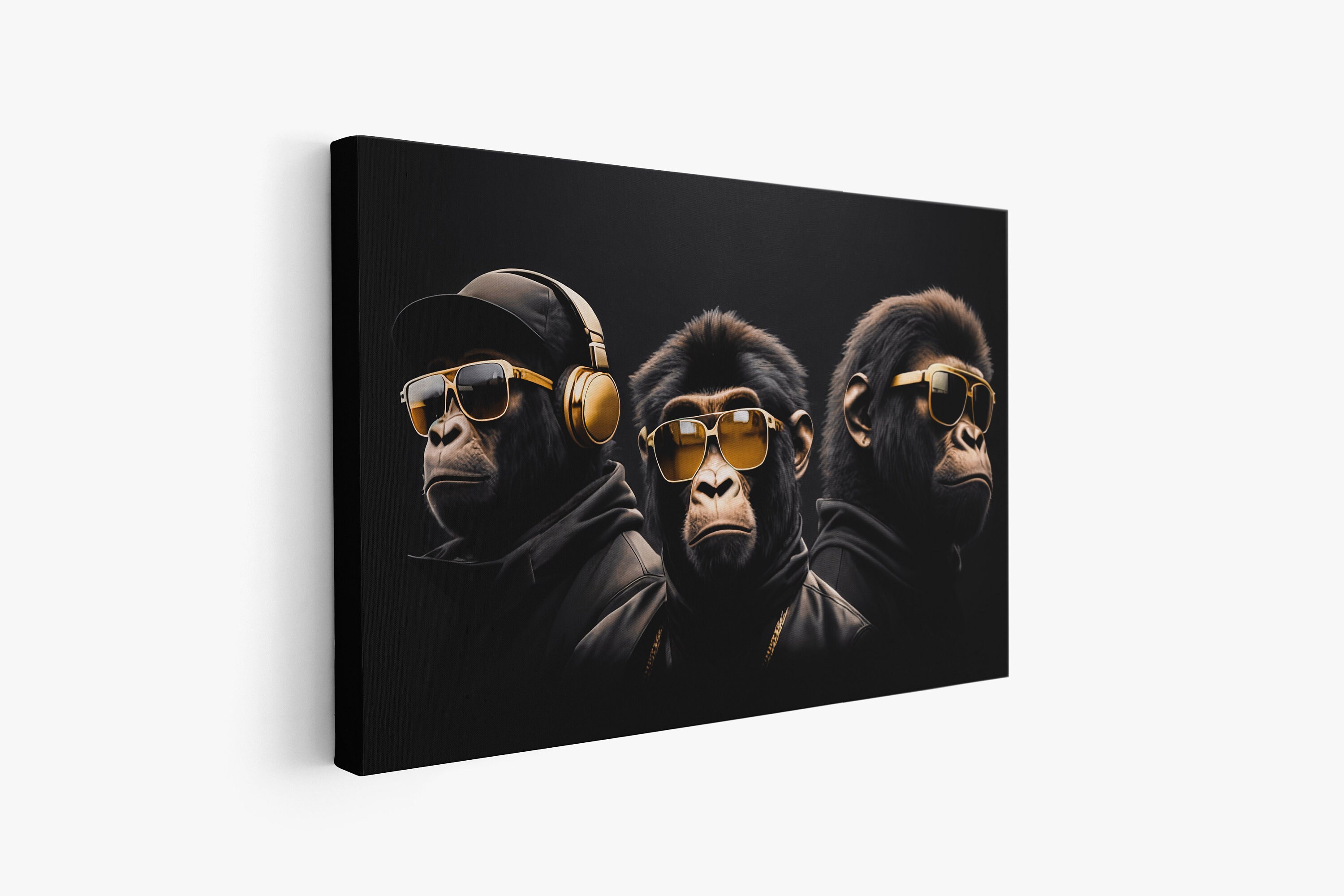 Three Monkey Canvas Wall Art Decor, Gorilla Canvas Painting, Printable ...