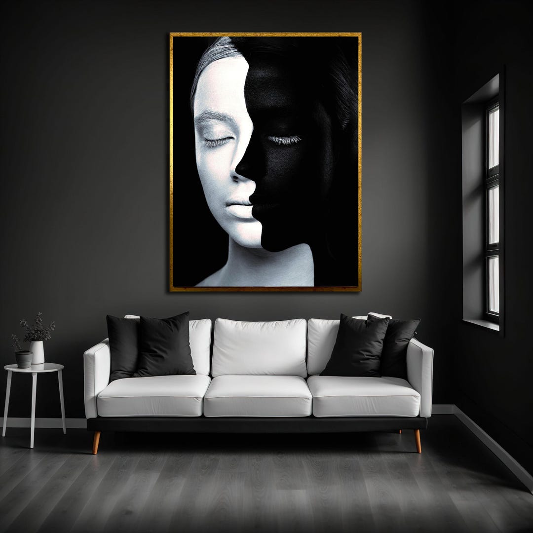 Abstract Black and White Canvas Art, Modern Yin Yang Face Wall Decor ...