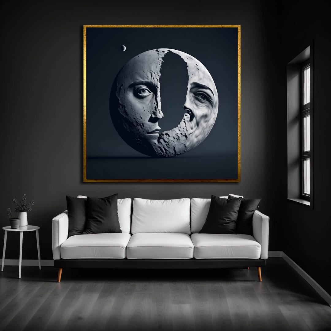 Modern Moon and Face Art ,valentines Gift, Minimalist Decorative ...