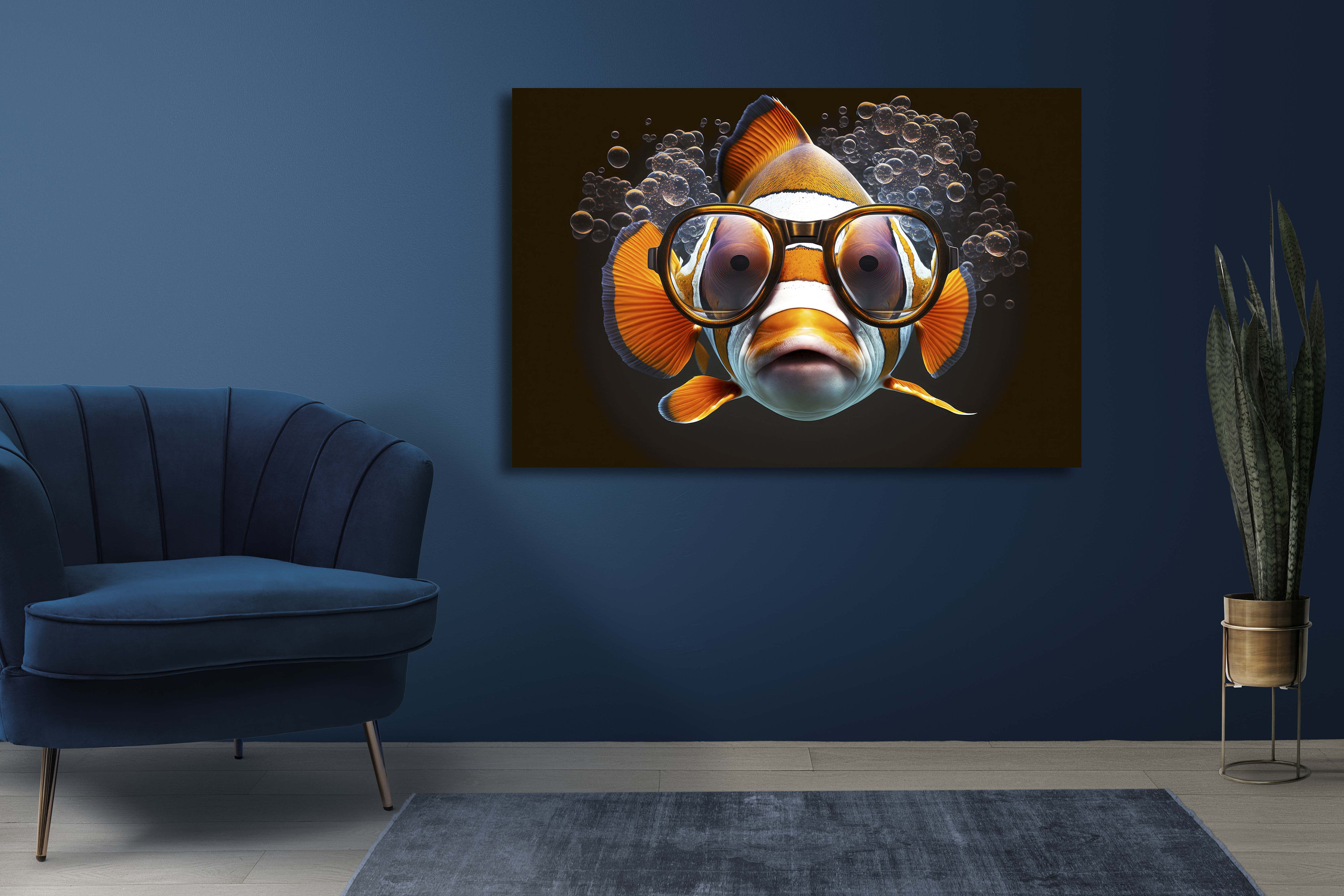 Clown Fish Canvas , Clown Fish With Glasses Home Decor, Fish Painting ...