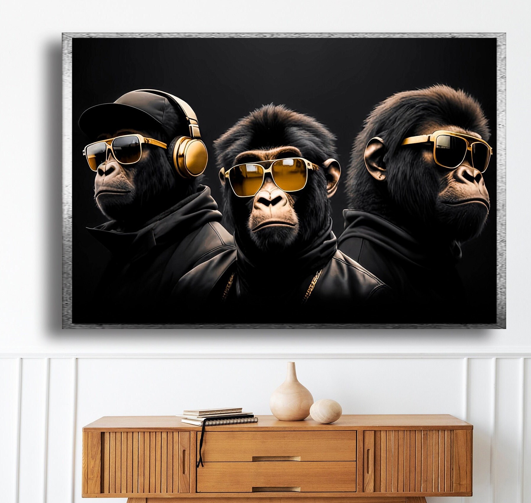Three Monkey Canvas Wall Art Decor, Gorilla Canvas Painting, Printable ...