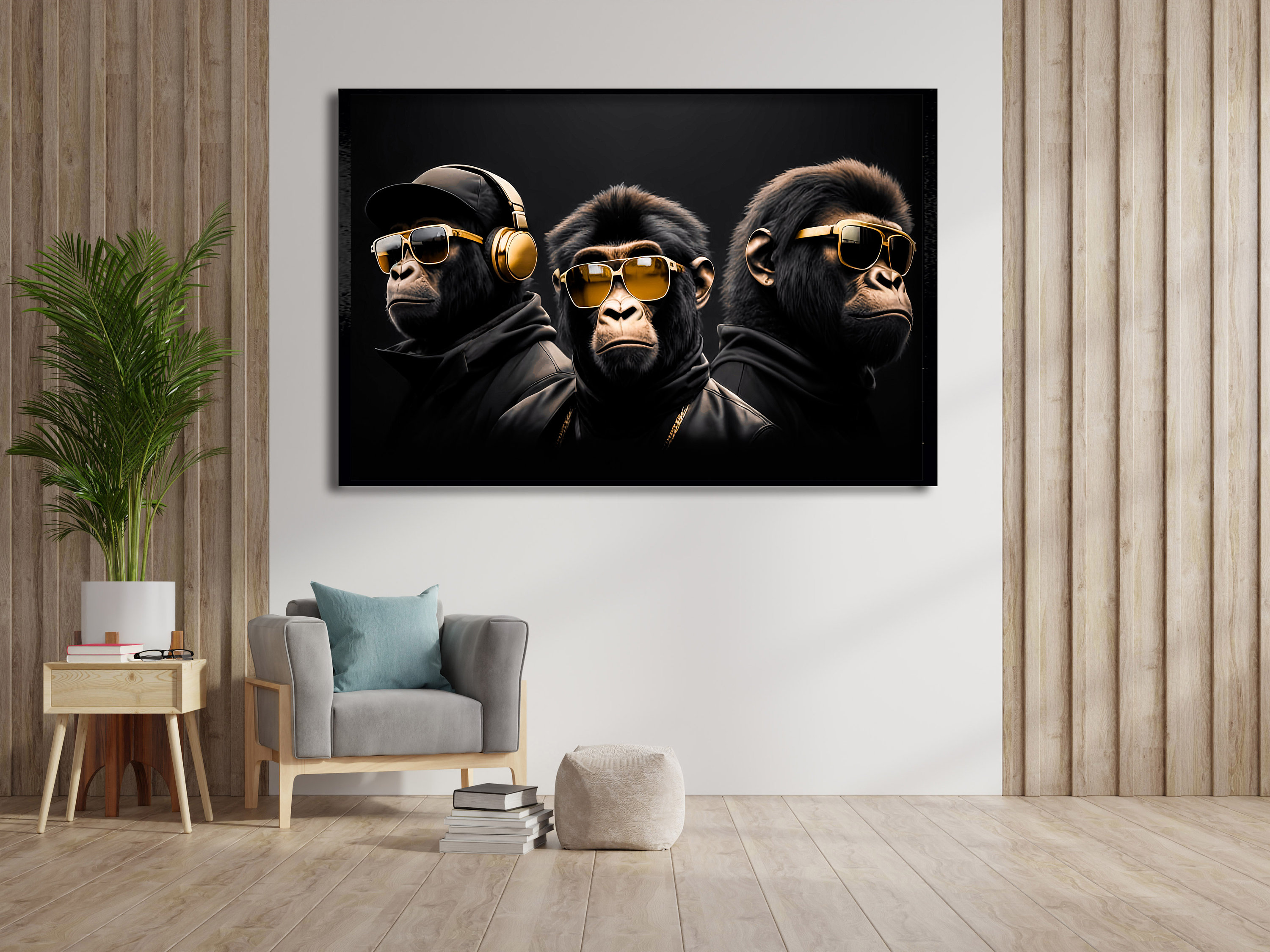 Three Monkey Canvas Wall Art Decor, Gorilla Canvas Painting, Printable ...