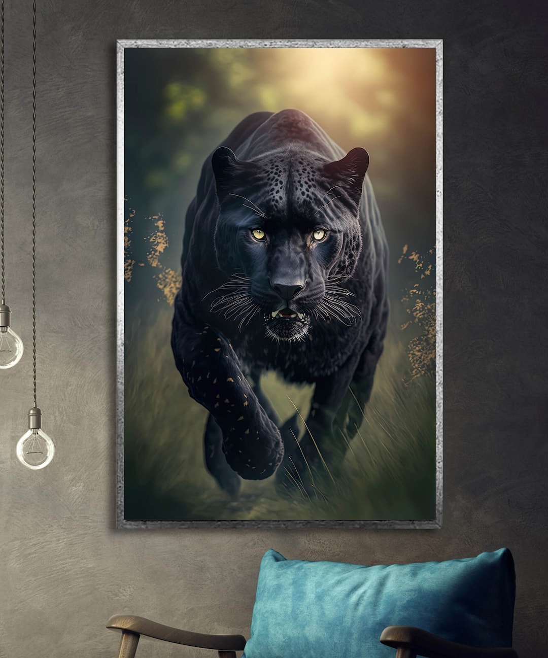 Black Panther Digital Print Abstract Wall Art, Black and Gold, Black ...