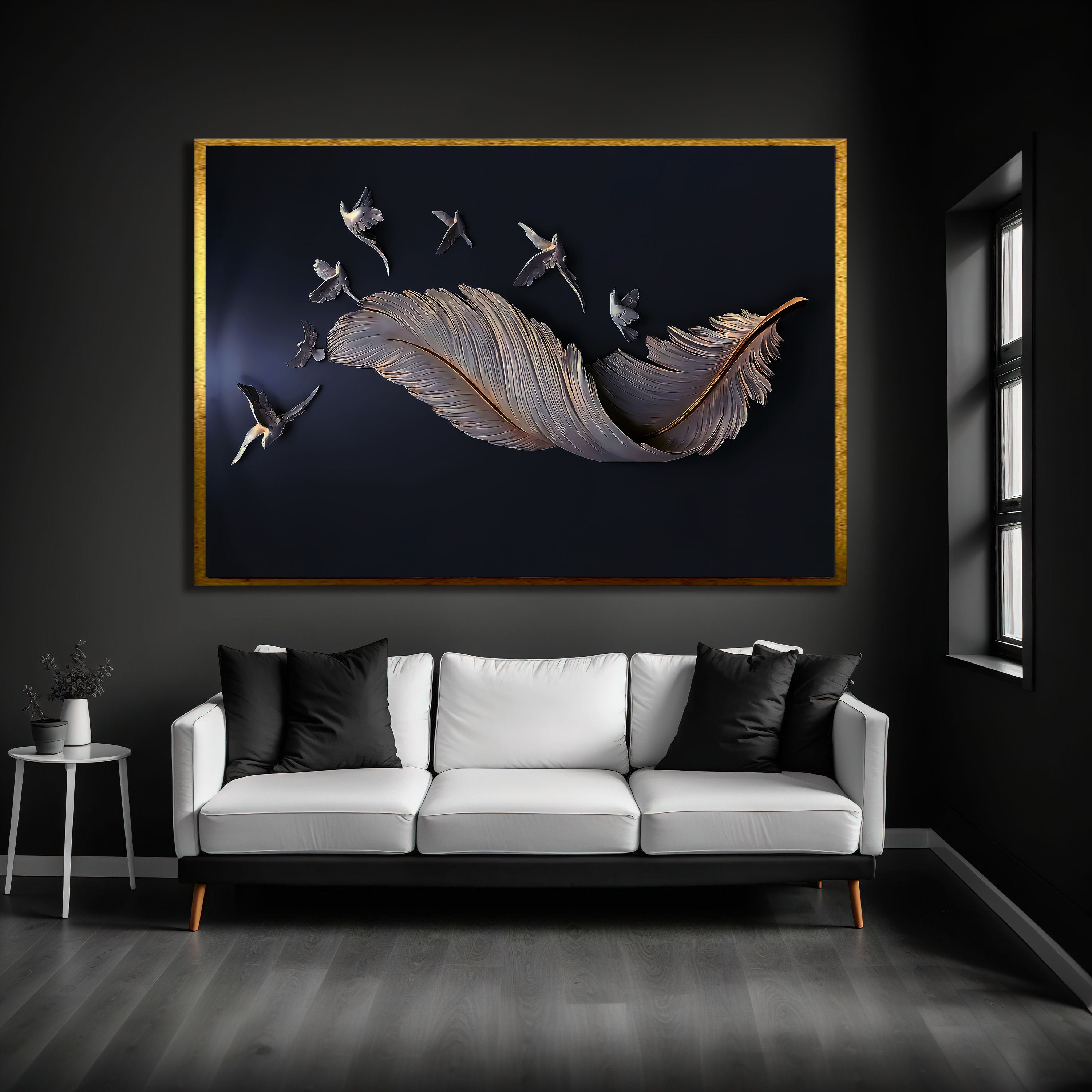 Feather Painting on Canvas,feather and Birds Wall Decor, Feather Canvas ...
