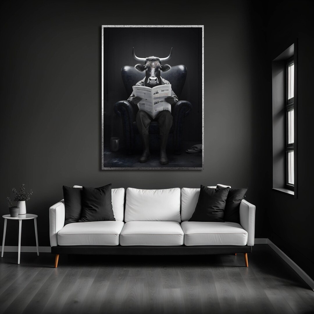 Funny Bull on Toilet Canvas Art: Farmhouse Bathroom Decor - Etsy