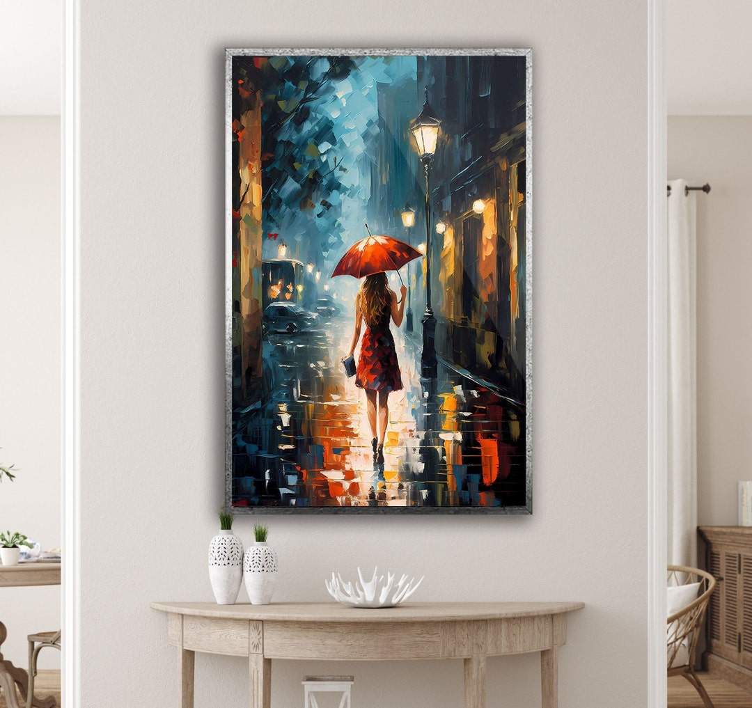Under the Red Umbrella Canvas, Lover Print Wall Art, Romantic Couple ...