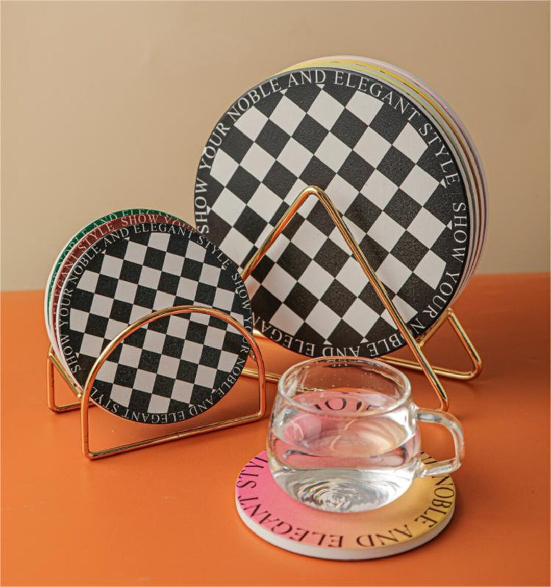 Checkerboard Water Coaster Ins Wind Absorbent Bar Ceramic Glass Coffee ...