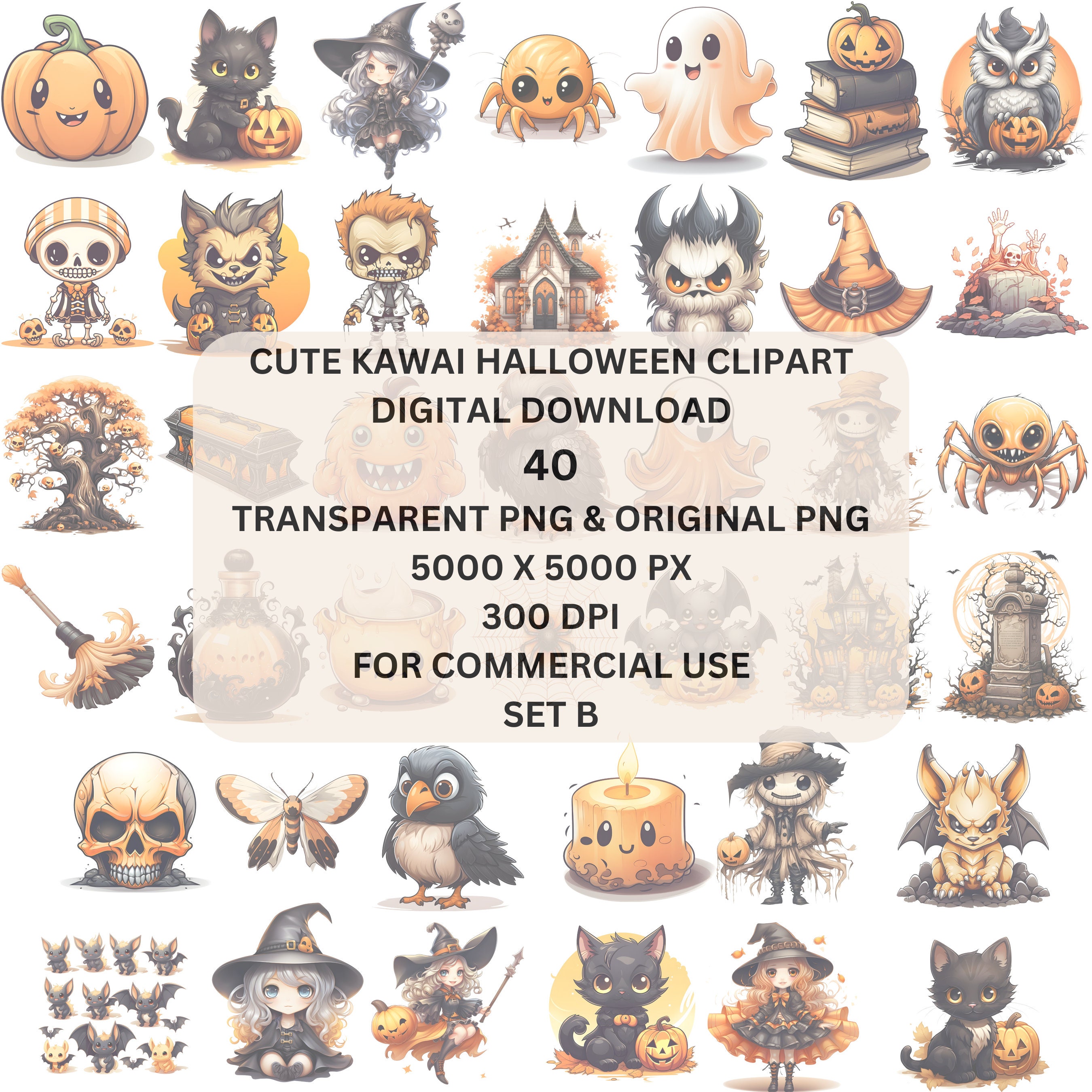 Cute Kawai Style Colors Clipart PNG Set 40 Halloween Clipart - Etsy
