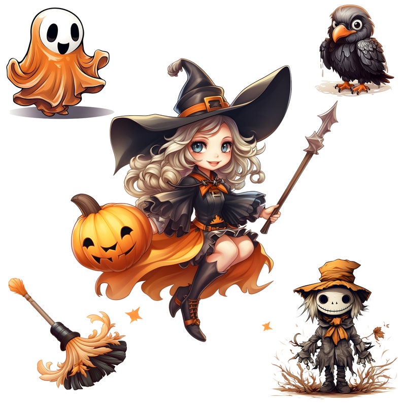 Cute Kawai Style Colors Clipart PNG Set 40 Halloween Clipart - Etsy