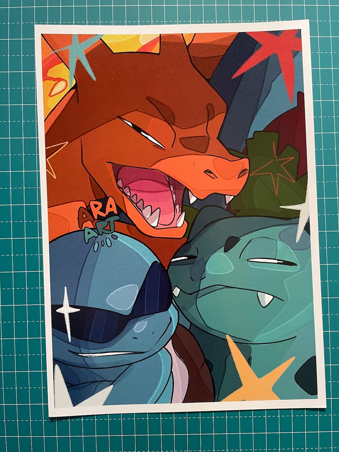 Print Charizard, Ivysaur, Squirtle Squad From Pokémon, Fanart, First Generation Starter Pokémon ...