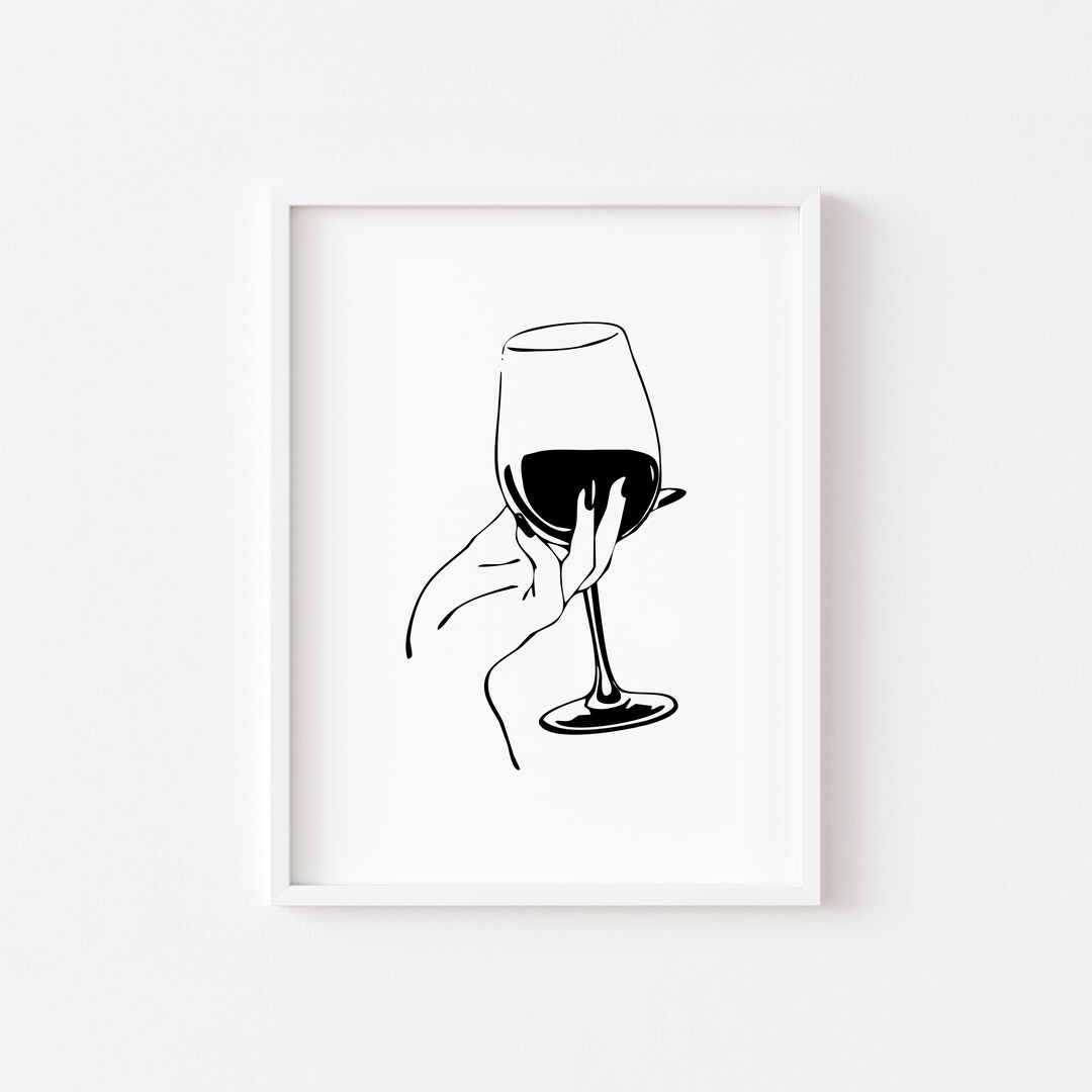 Wine in Hand - Line Drawing - Hi-res Digital Download - Etsy