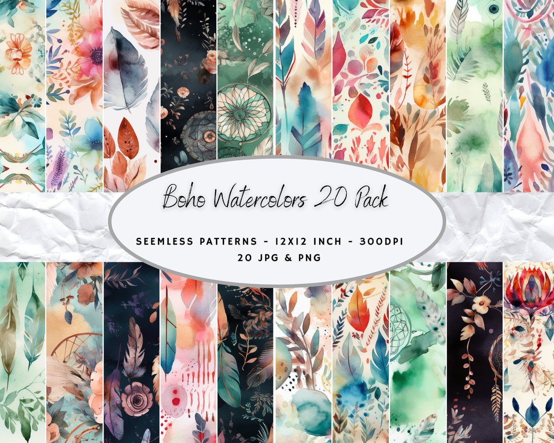 Seemless Boho Watercolors Digital Paper : Printable, Scrapbook ...