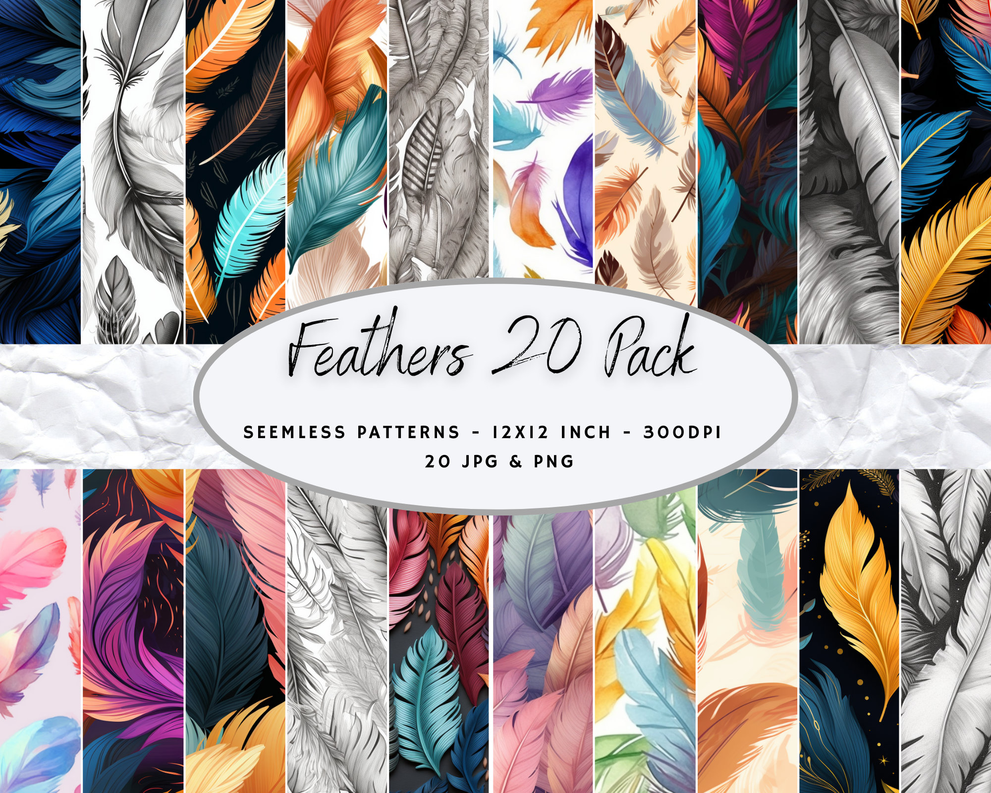 Seemless Feathers Digital Paper : Printable, Scrapbook, Patterns, and ...