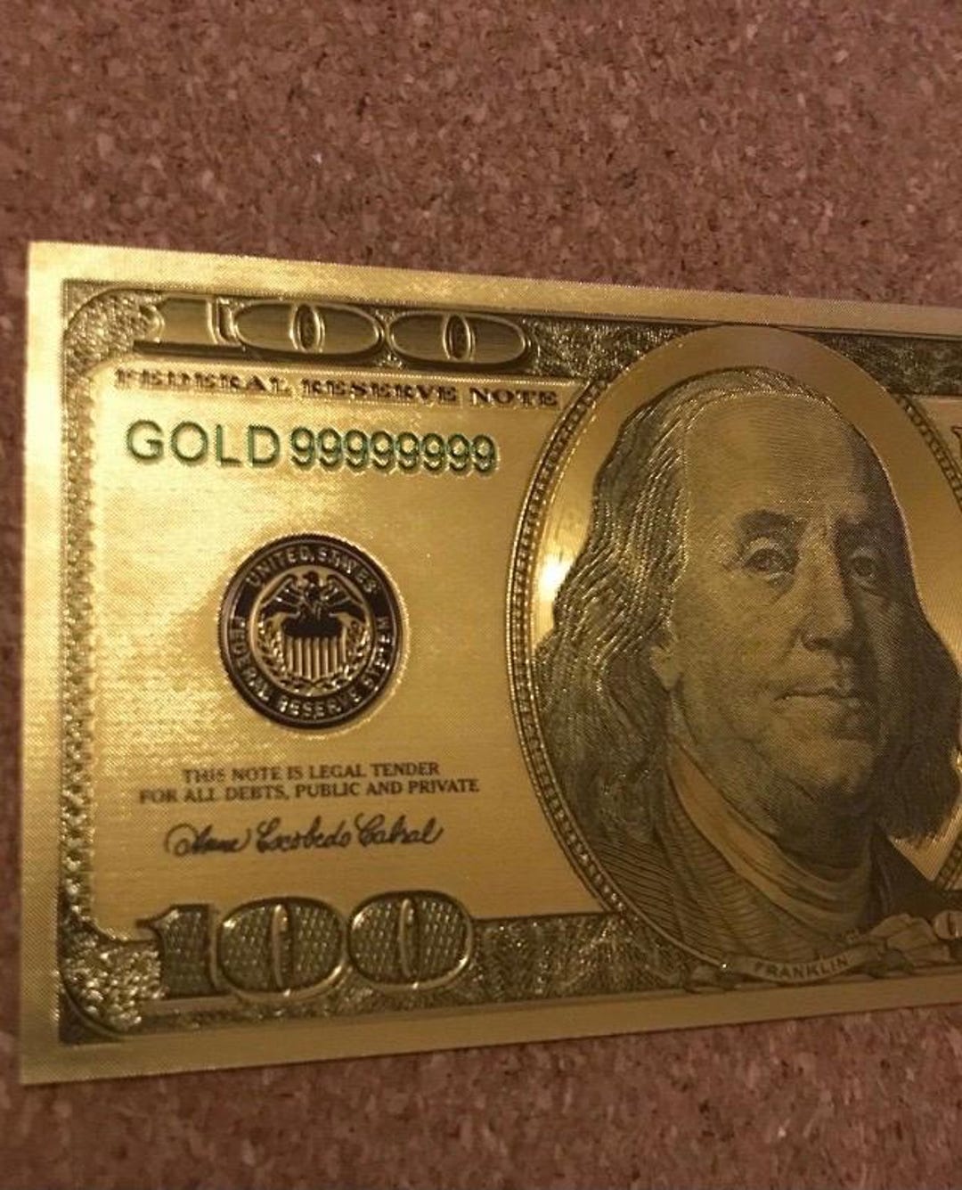 Gold 100 Dollars Note Complete With Certificate of Authenticity One ...