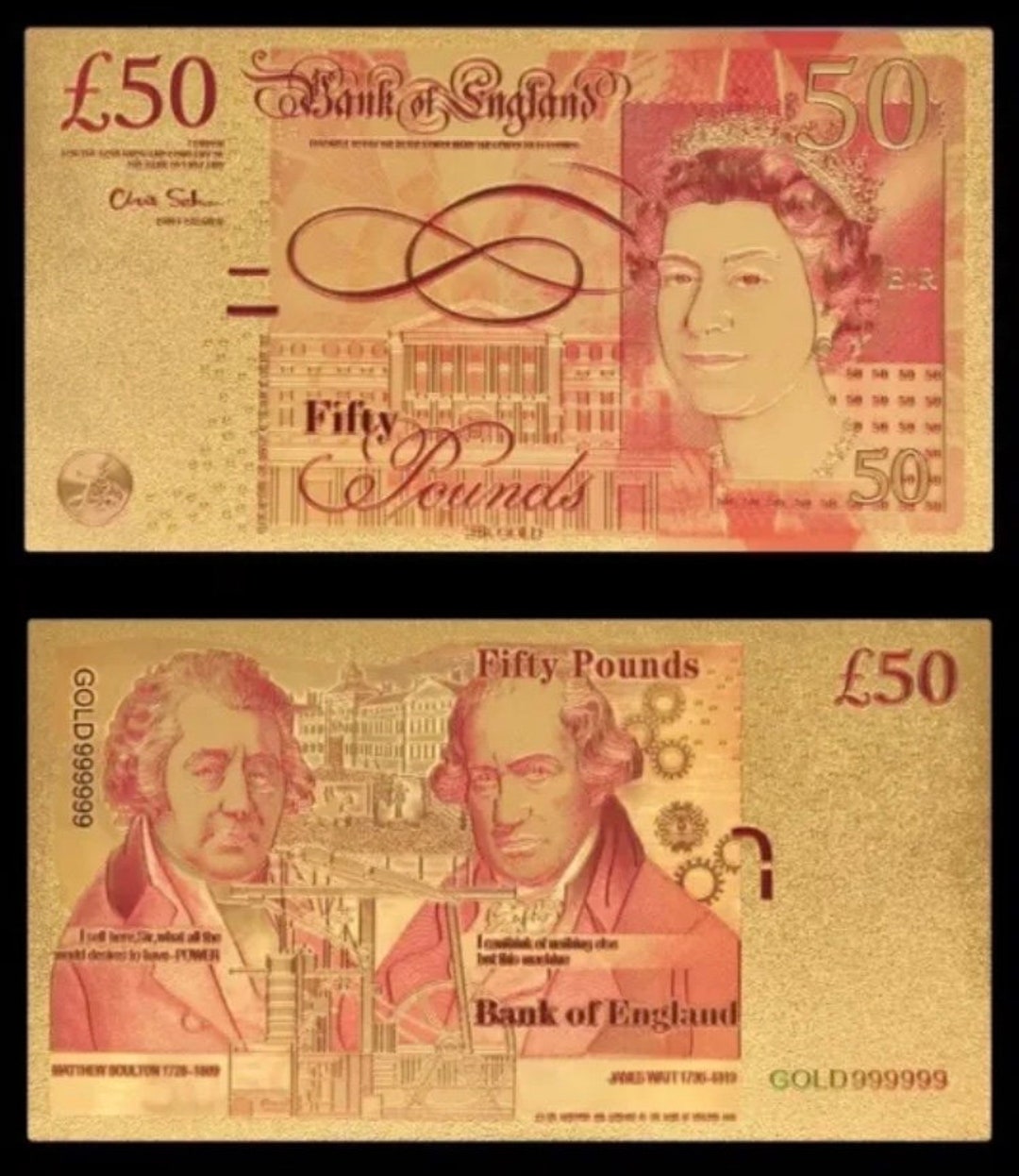 Gold 50 Pound Note Complete With Certificate of Authenticity Fifty ...