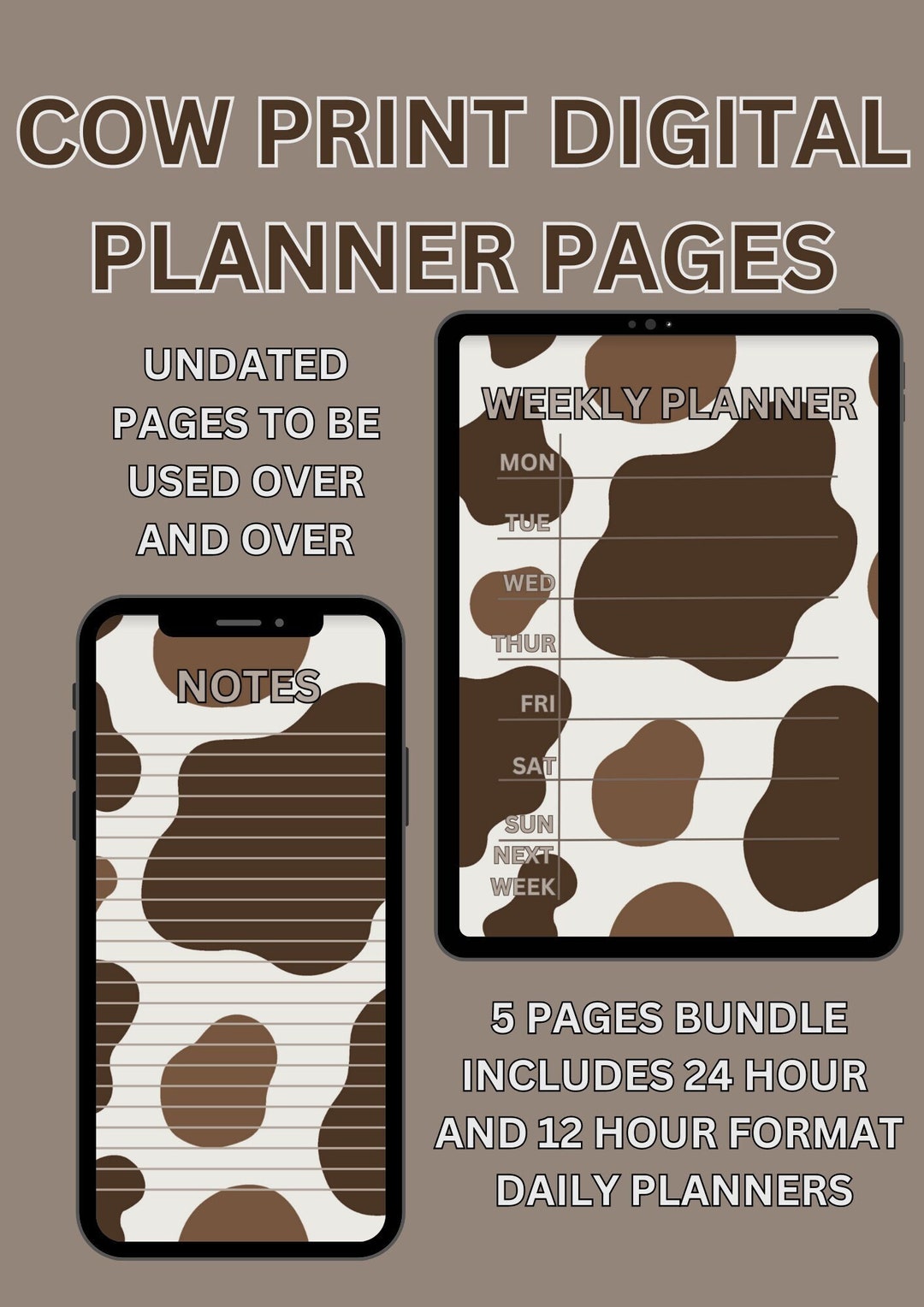 Cow Print Planner Pages Cow Print Style Cute Digital Planner Pages ...