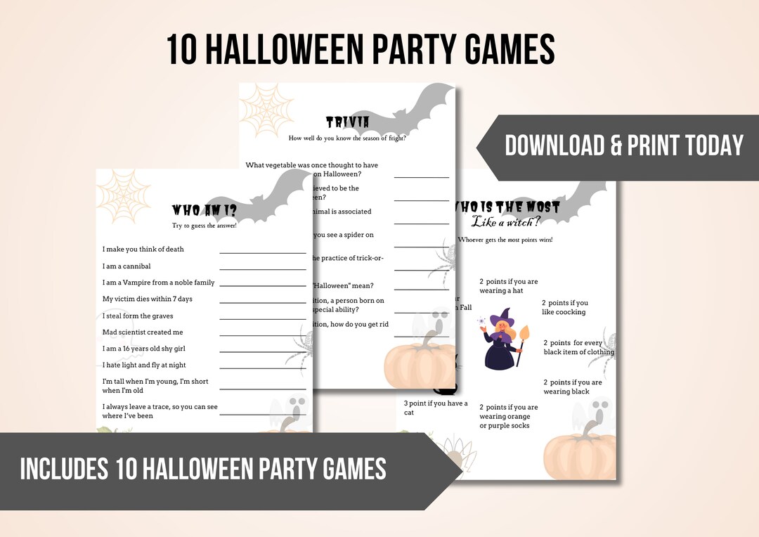 10 Printable Light HALLOWEEN Party Games BUNDLE Halloween - Etsy