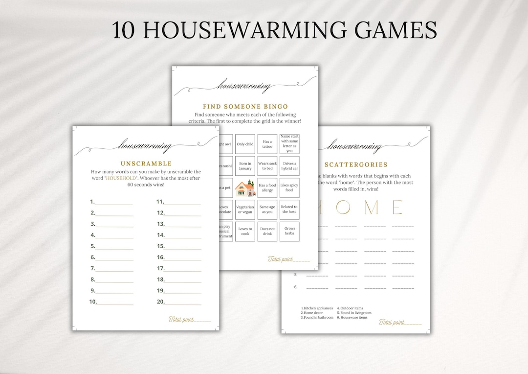 Housewarming Game Bundle Minimalist Printable Games Housewarming Ideas ...