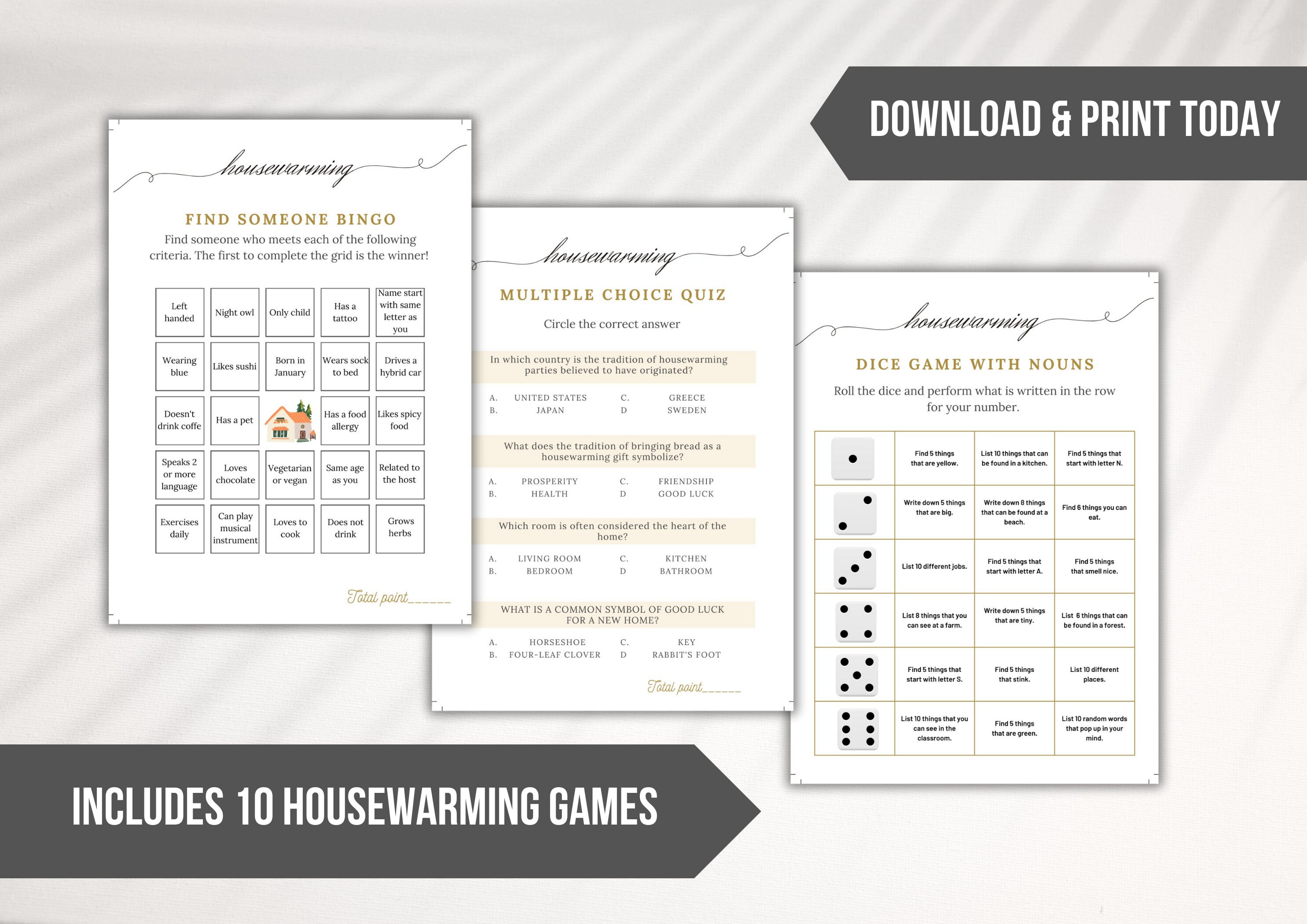 Housewarming Game Bundle Minimalist Printable Games Housewarming Ideas ...