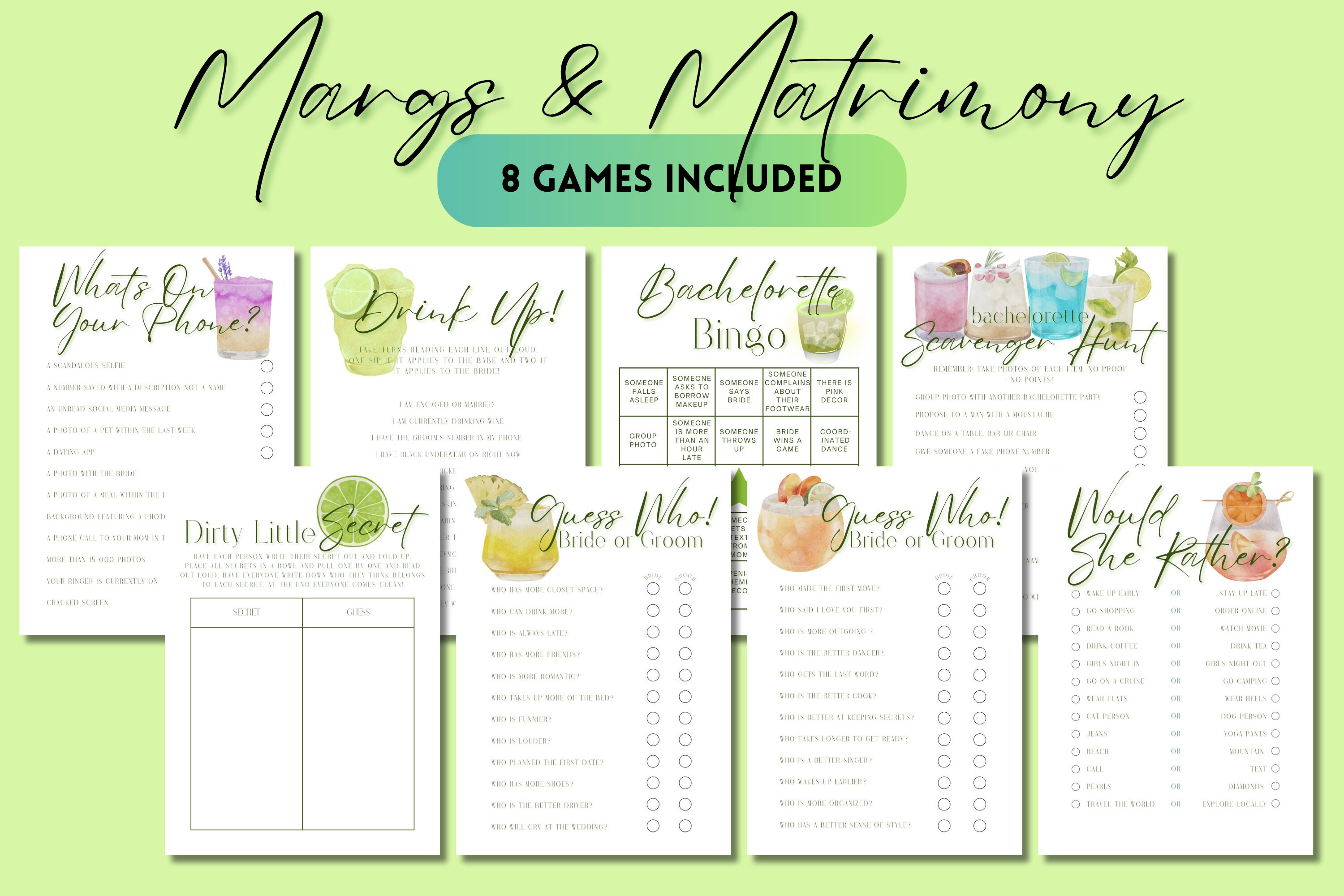 MARGS and MATRIMONY - Bachelorette Multi Game Pack - Etsy