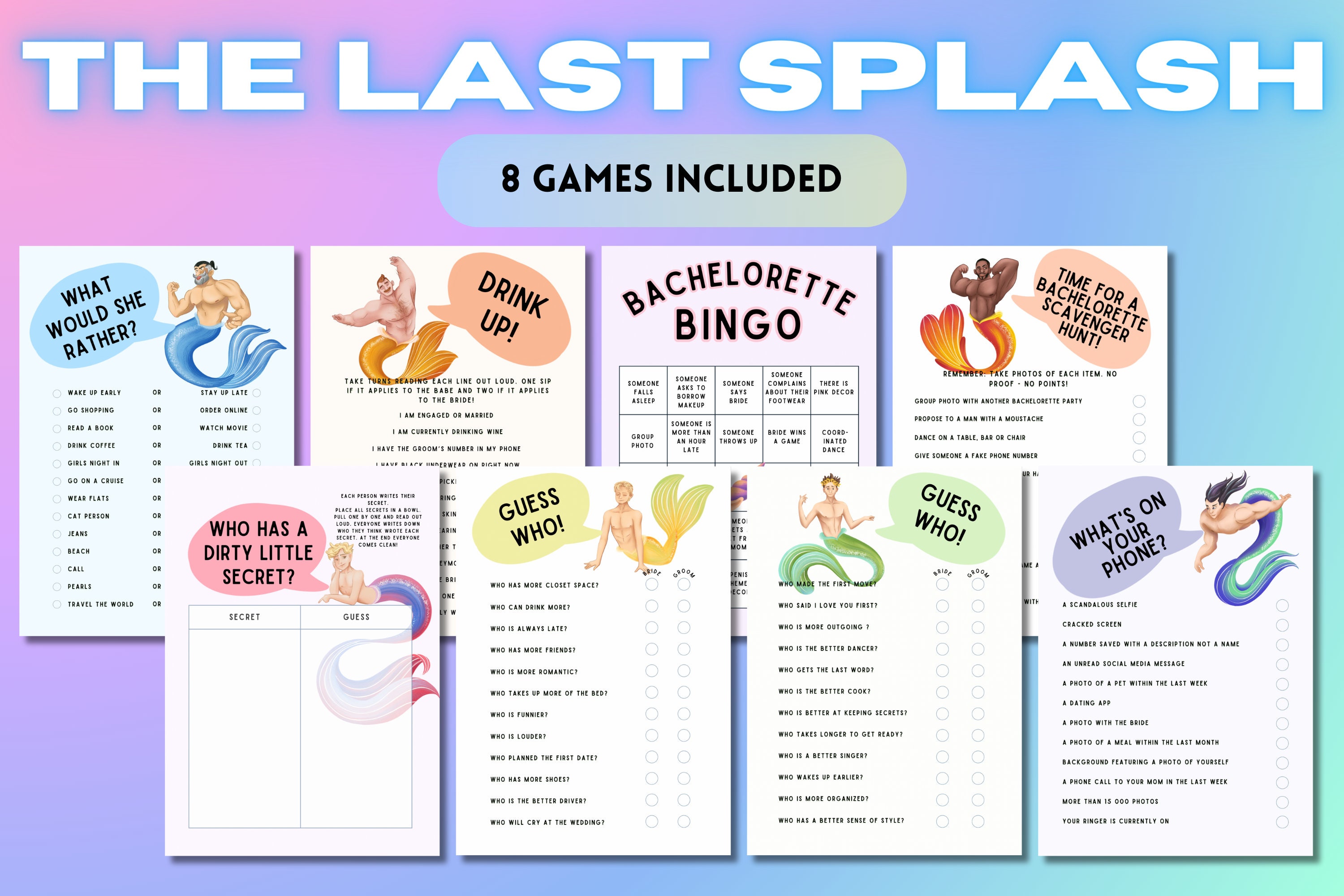 LAST SPLASH Mermaid/merman Bachelorette Multi Game Pack - Etsy