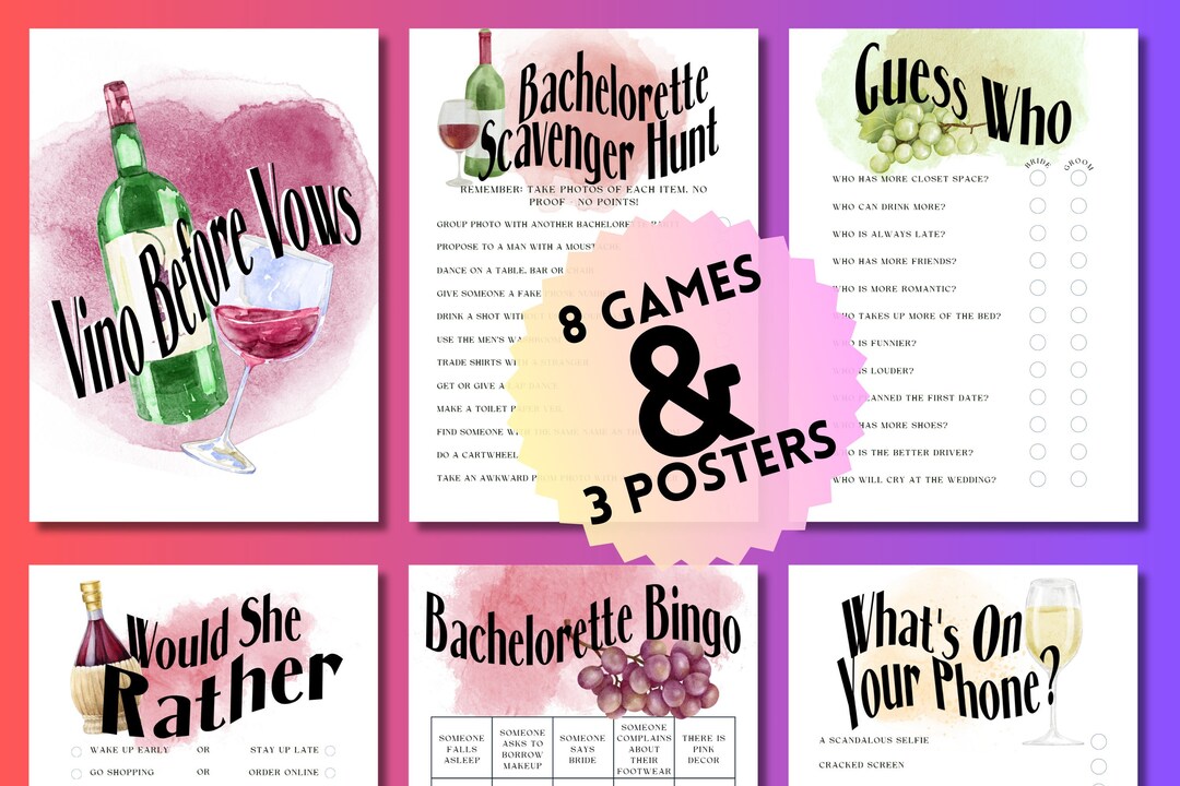 VINO BEFORE VOWS - Bachelorette Multi Game Pack - Etsy