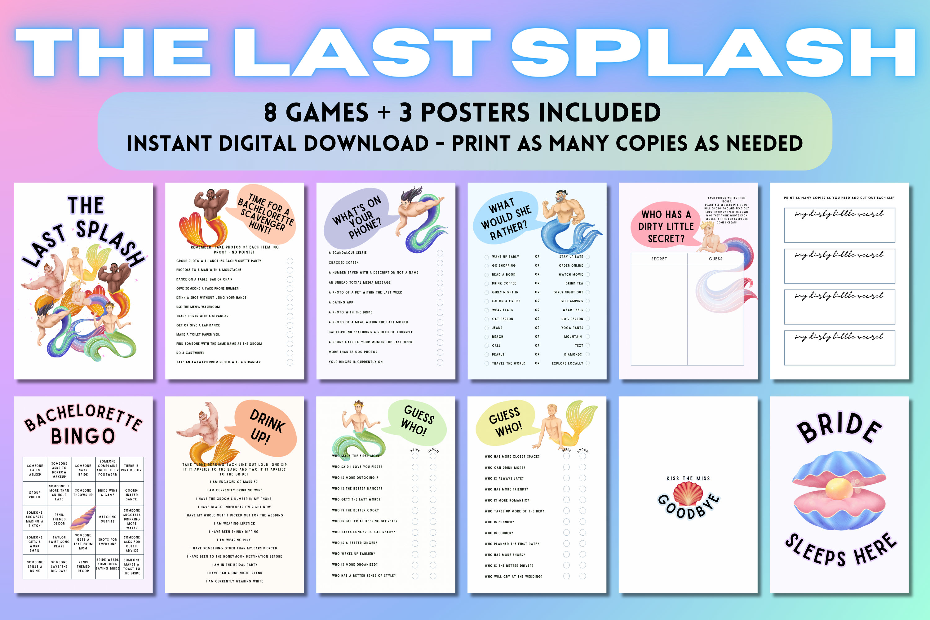 LAST SPLASH - Mermaid/merman - Bachelorette Multi Game Pack - Etsy