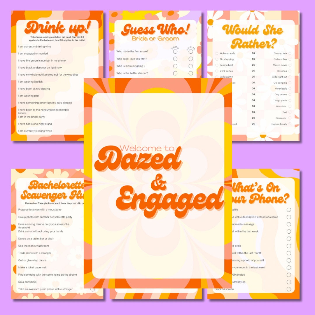 Dazed and Engaged - 70s GROOVY BACHELORETTE Multi Game Pack - Etsy