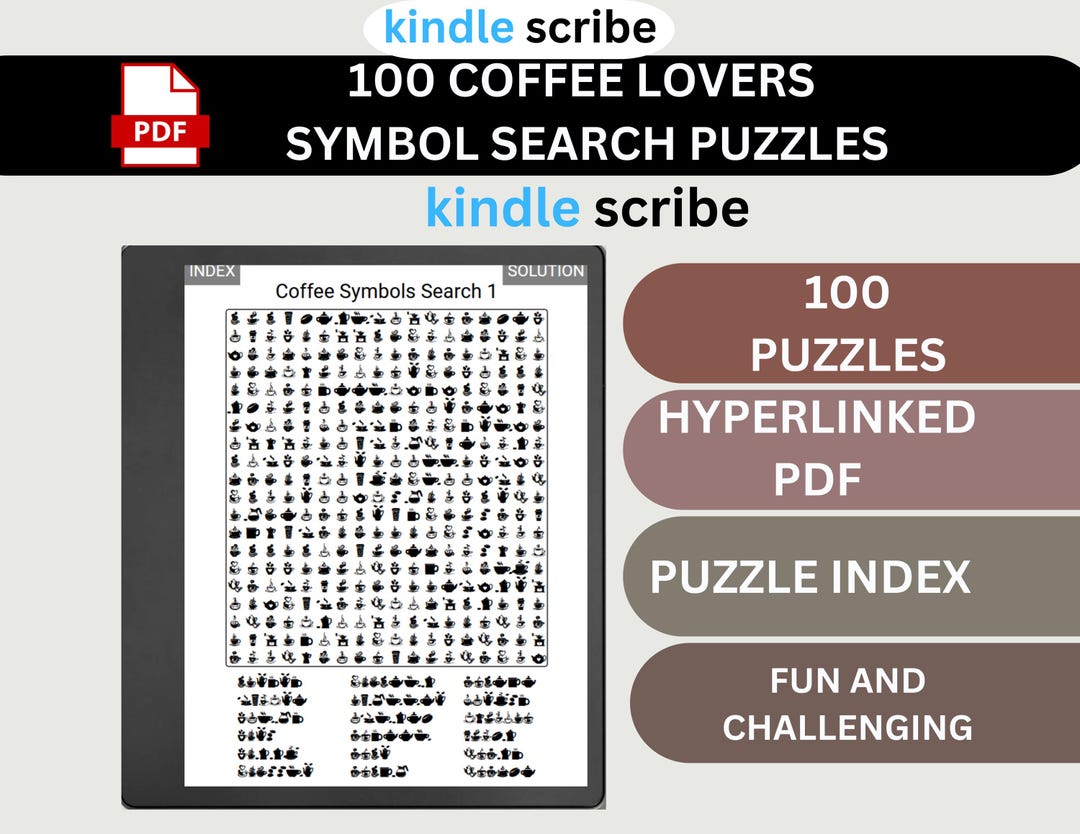 Kindle Scribe Symbol Search Puzzle Book, Coffee Word Search Puzzles, Coffee Icon Symbols Word ...