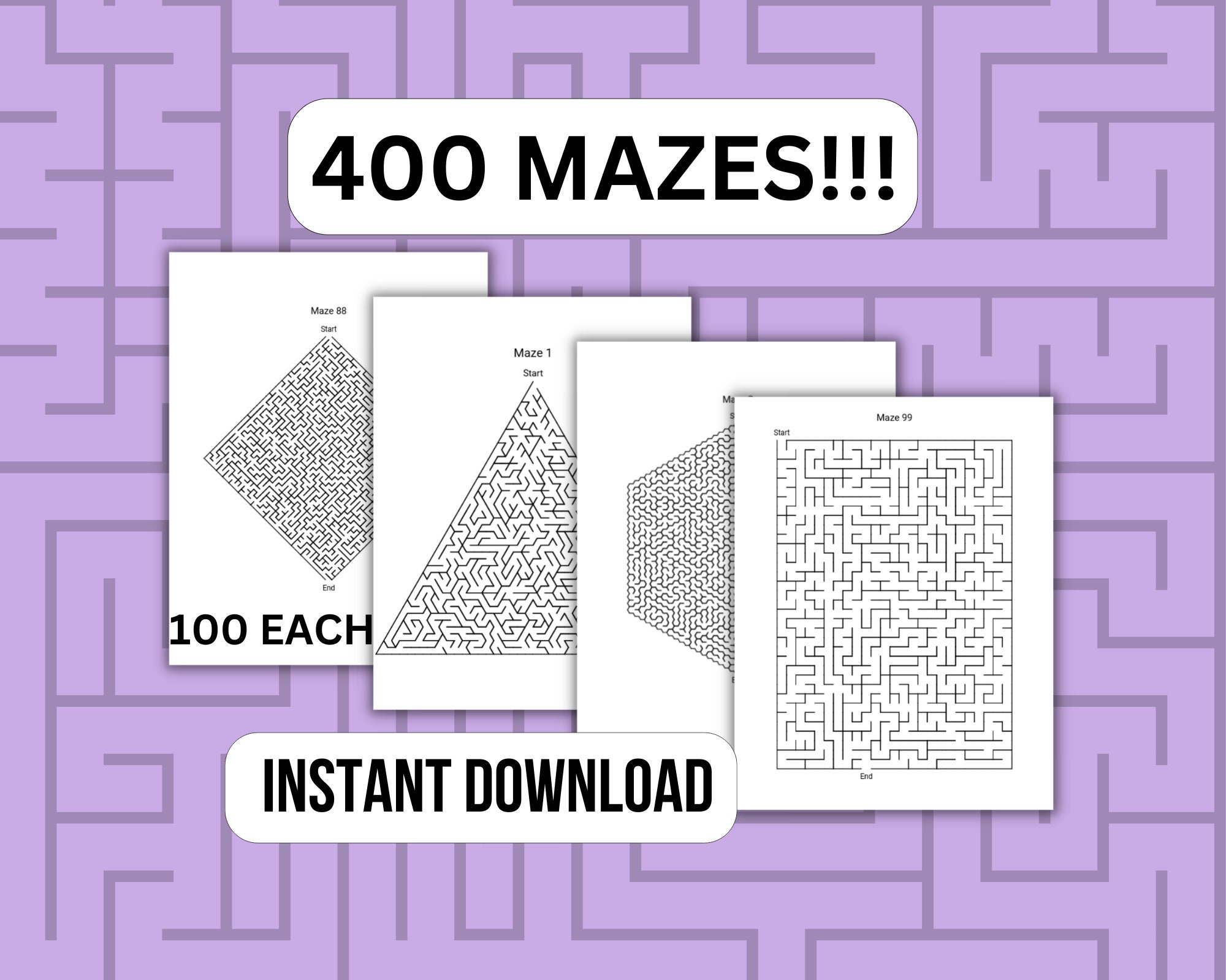 400 Printable Mazes for Older Kids, Teens, and Adults, Triangle Mazes ...