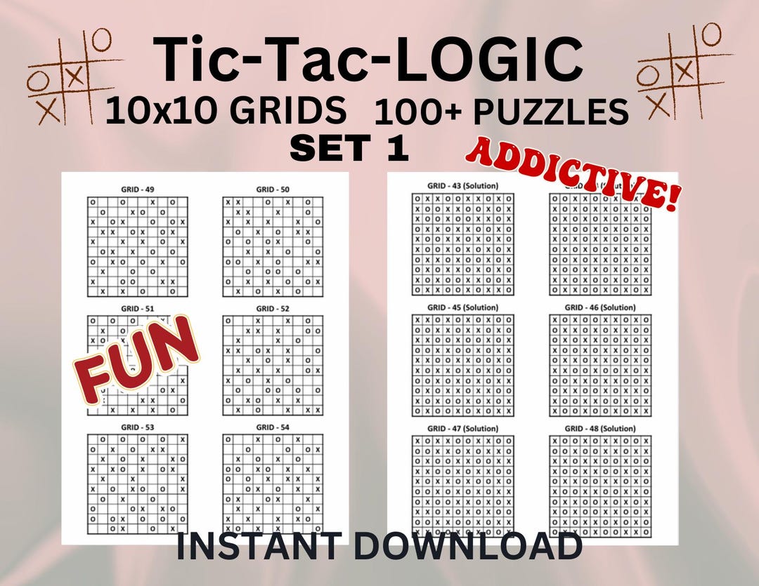 100+ Tic-tac-logic Puzzles: Binary Grid Challenges, 10X10 Grid Set 1 ...