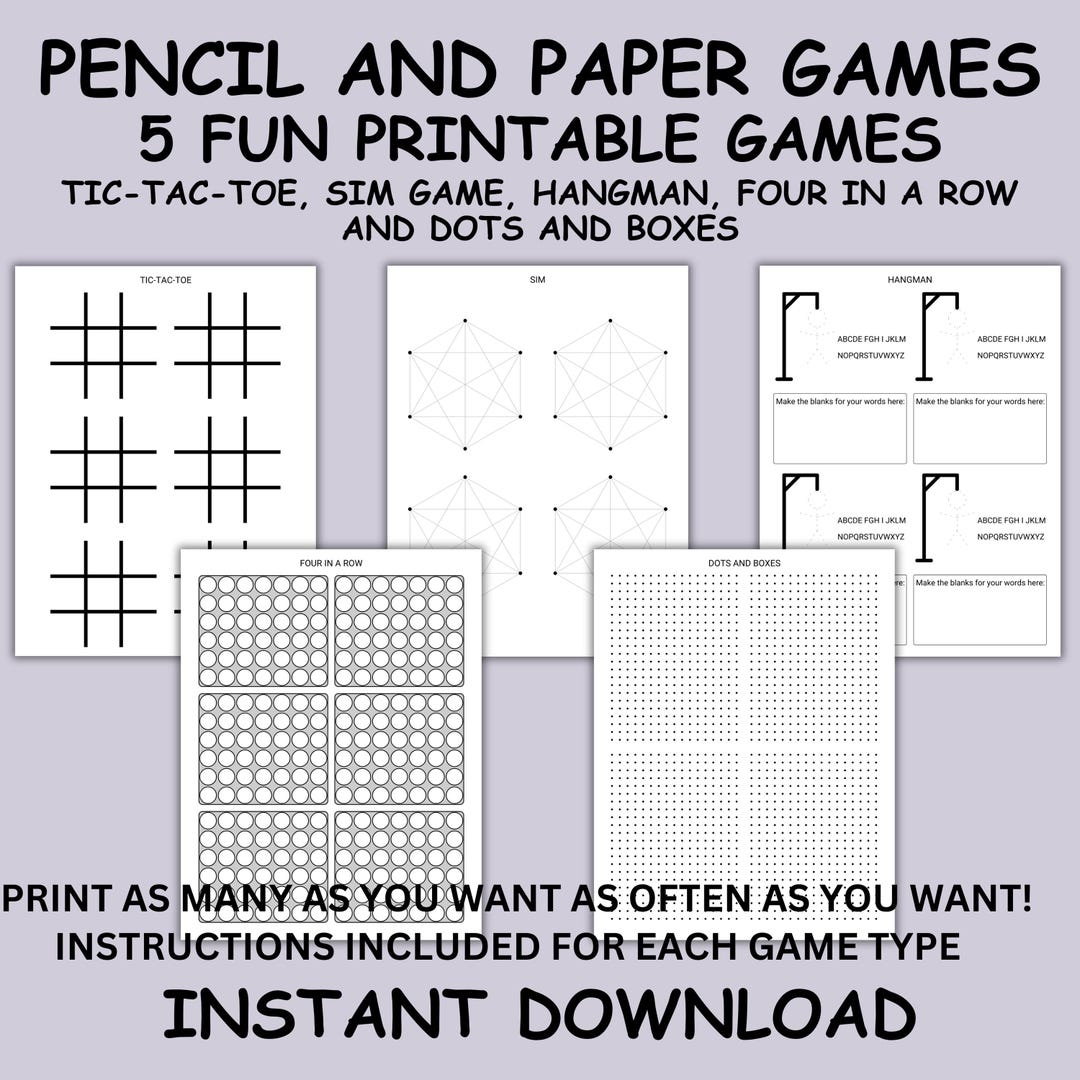 Printable Pen and Paper Games: Tic-tac-toe, Hangman, Dots & Boxes ...
