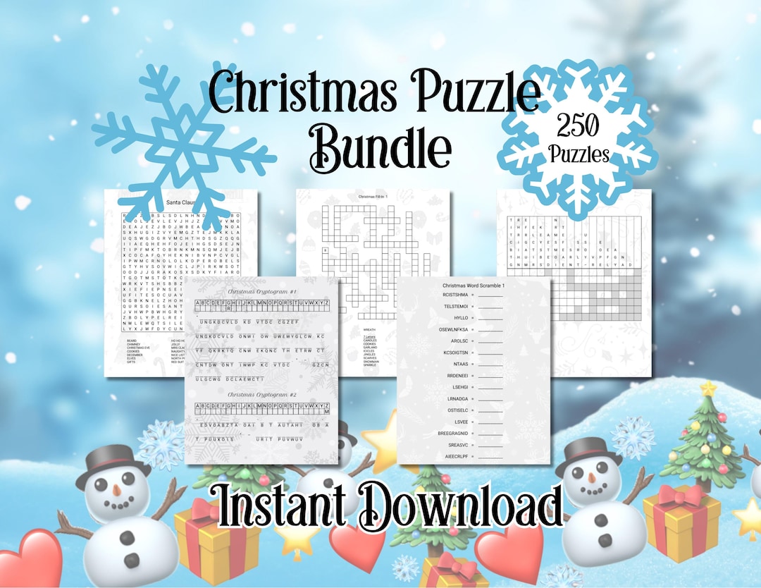 Christmas Themed Puzzle Bundle, Christmas Word Search, Drop Quote ...
