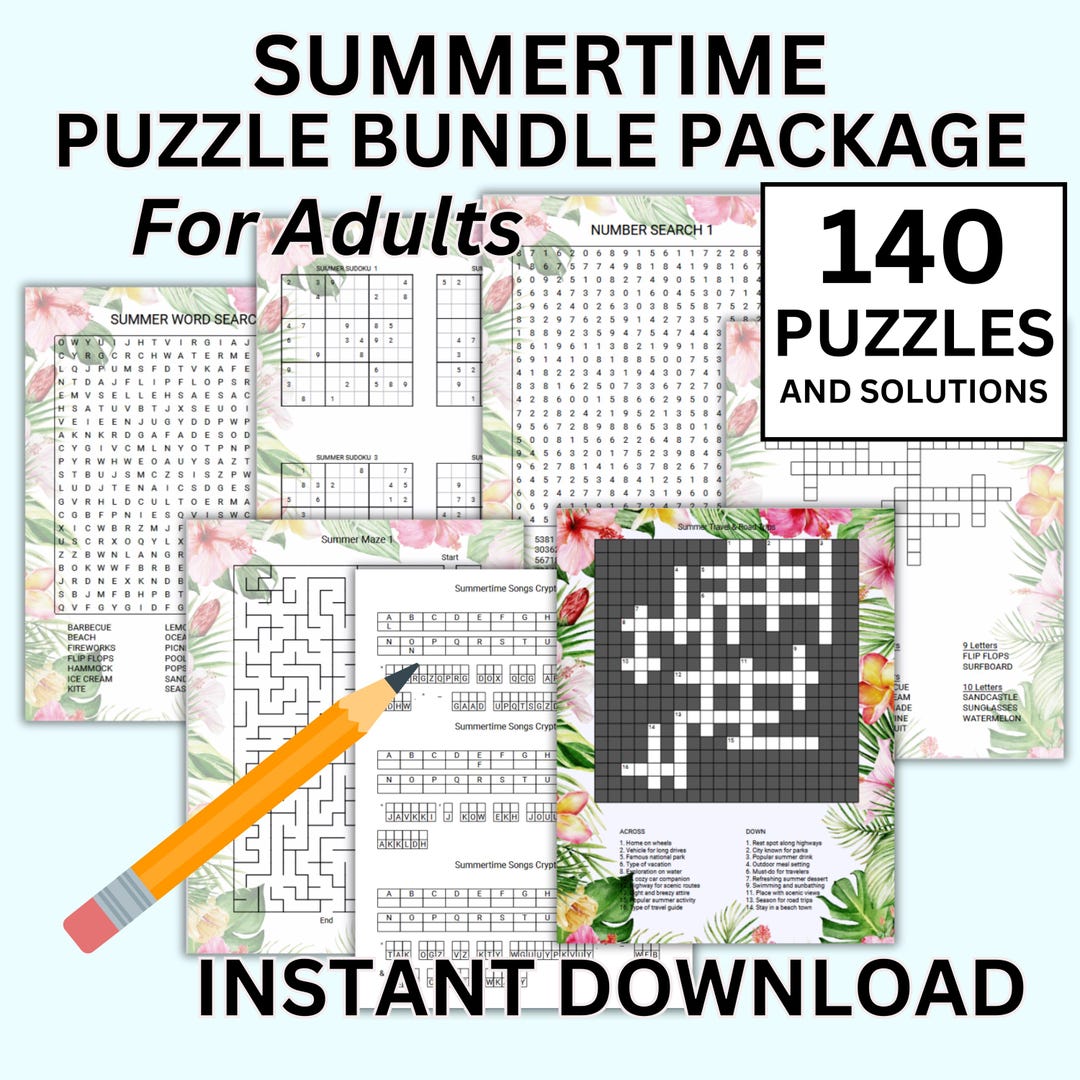Summer Puzzle Bundle for Adults - 140 Puzzles | Word Search, Crosswords ...